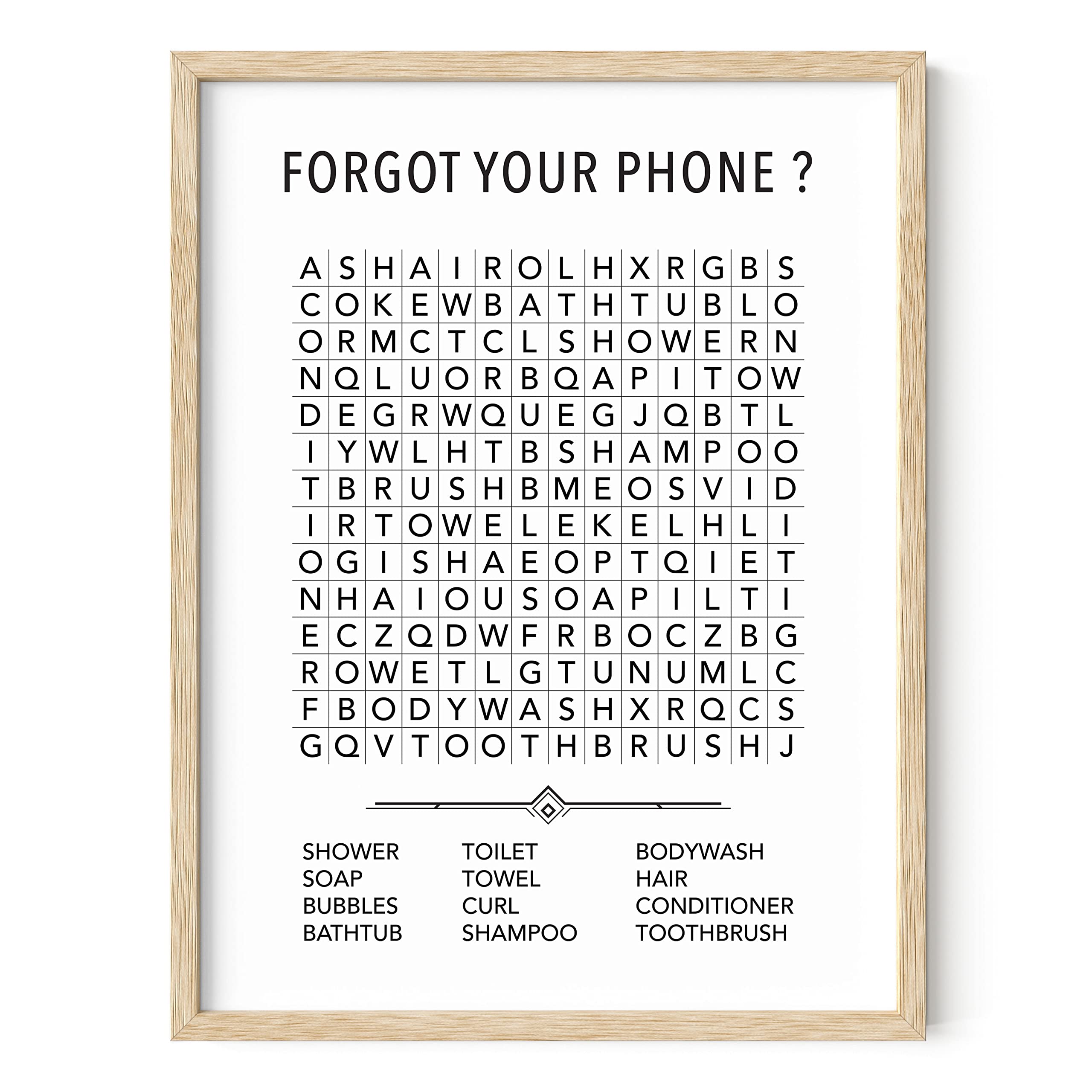HAUS AND HUES Funny Bathroom Decor Sign Art (12x16) Word Search Beige ...
