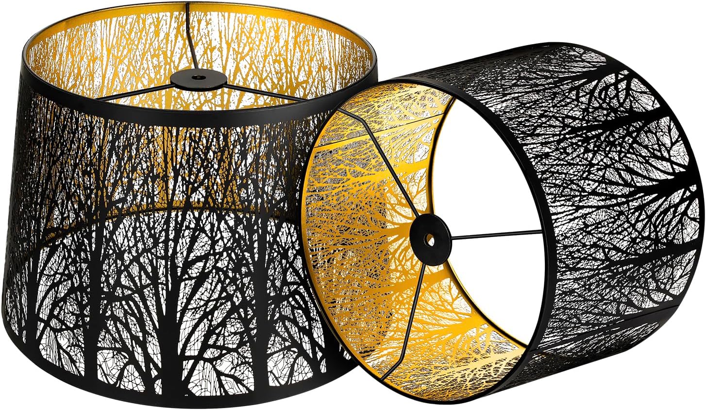 Black Lampshades Set of 2, Drum Lampshades with Crystal Design, 12.7" x ...