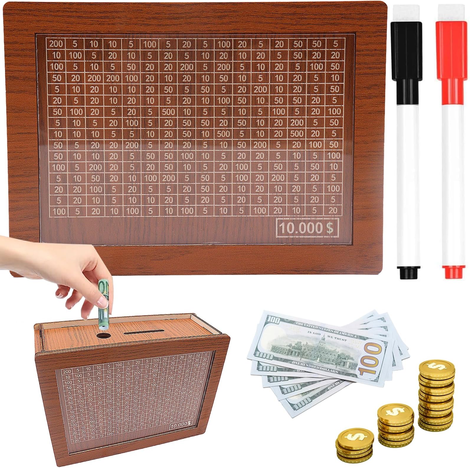 Amazon.com: Cash Vault Wooden Savings Box,$10000 Wooden Cash Saver ...