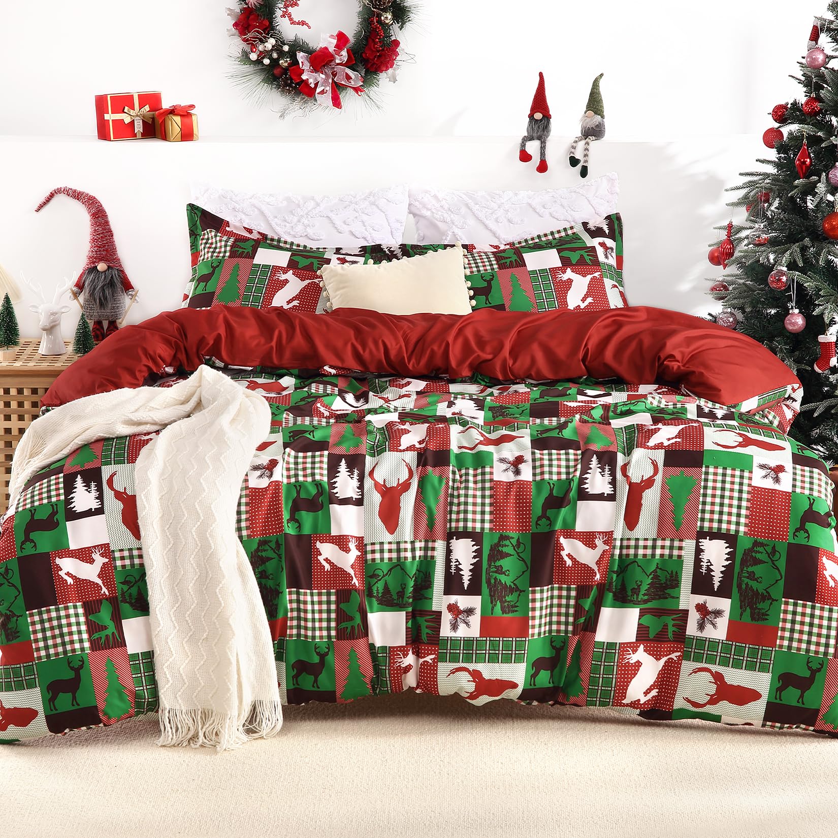 Amazon.com: CAROMIO Christmas Duvet Cover Set King Size - Reindeer ...