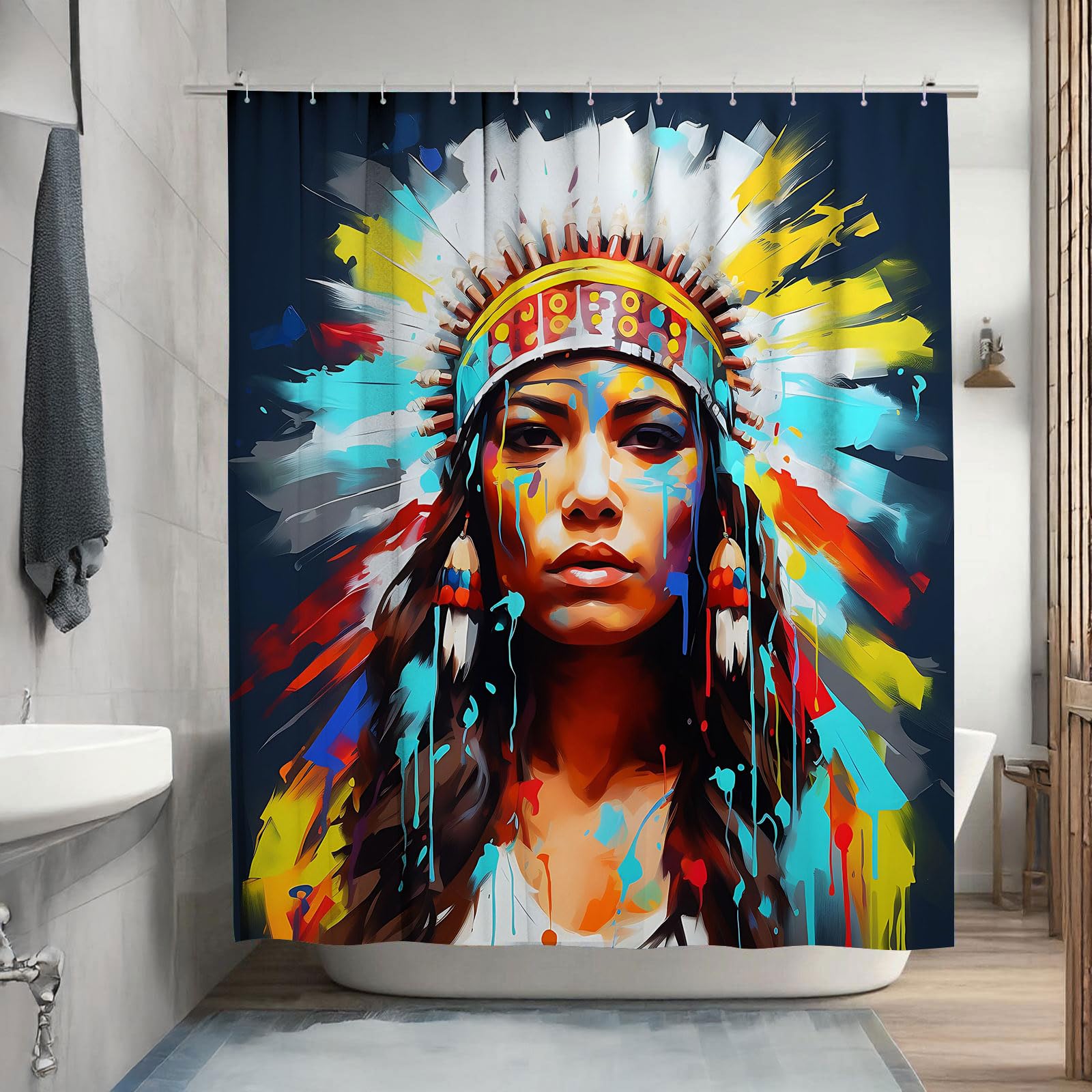 Amazon.com: jiqnlztv Indian Shower Curtain for Bathroom, Woman Wearing ...