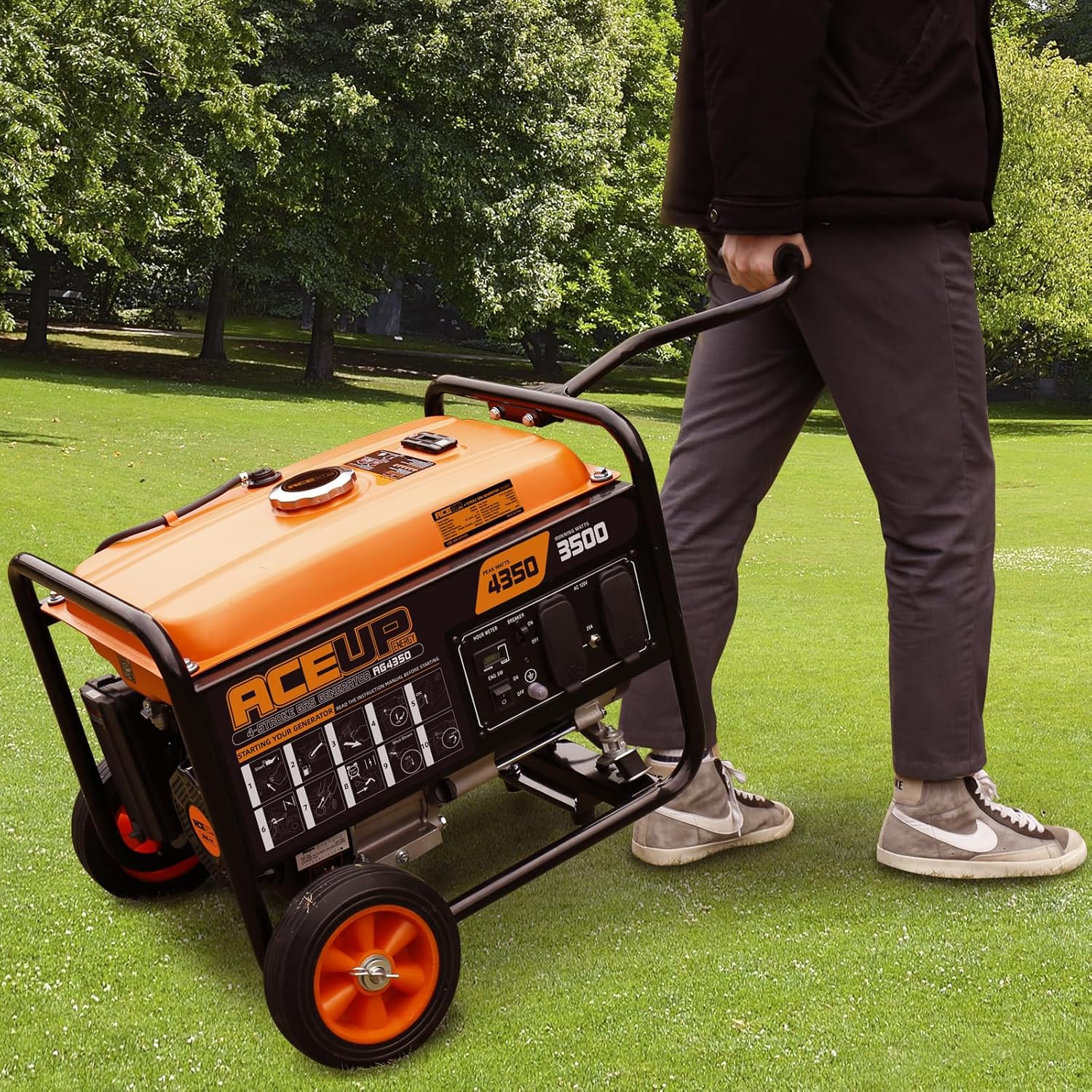 4,350 Watt Portable Generator Gas Powered Equipment with Wheels Kit ...