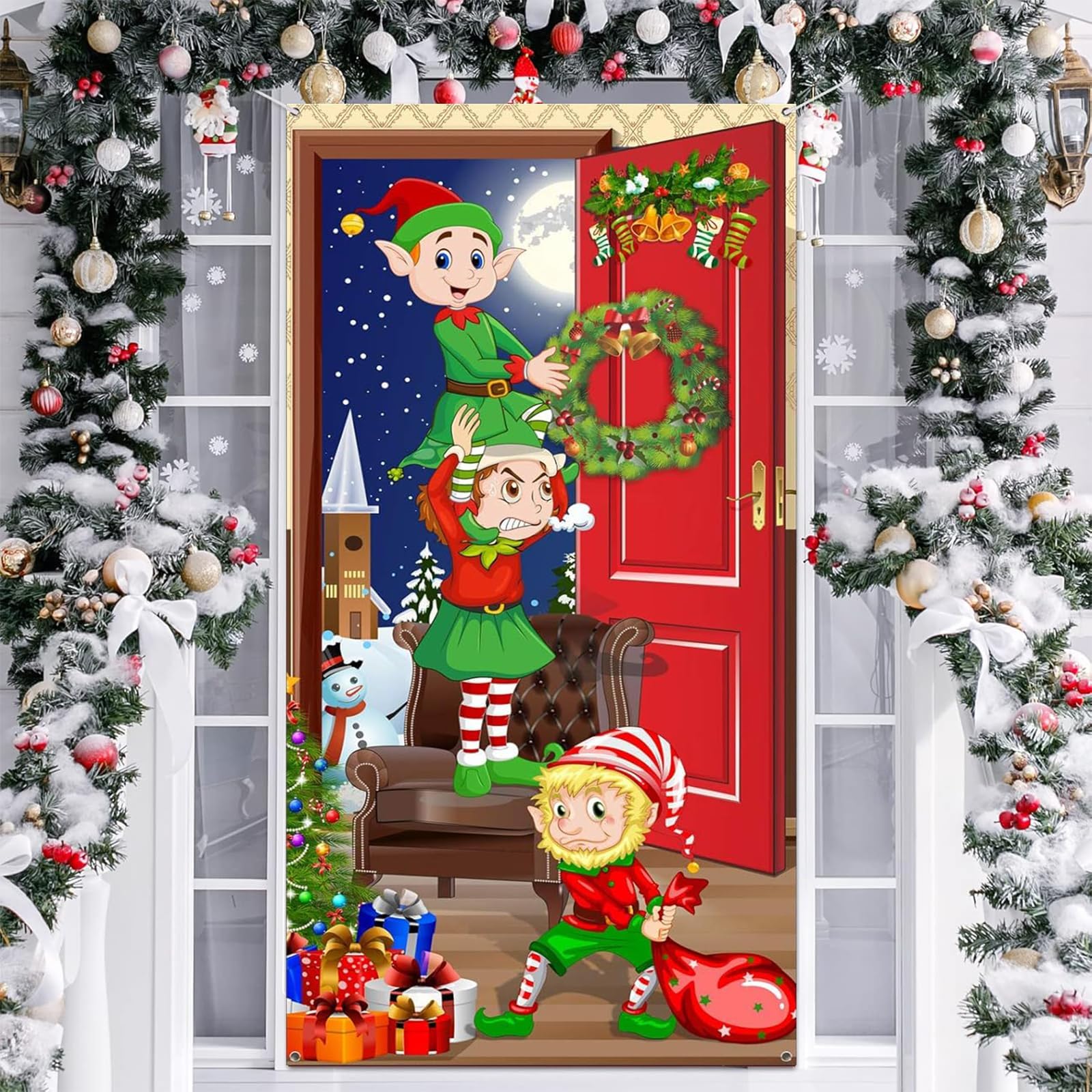 YAXZIM Couverture de Porte de Noel Decoration Suspendue Bannière Toile ...