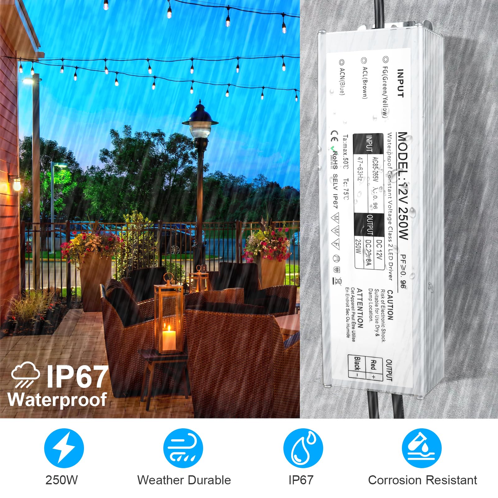 Snapklik.com : LightingWill LED Driver 250 Watts Waterproof IP67 Power ...