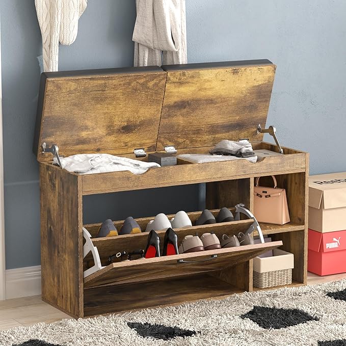 Amazon.com: Vabches Shoe Storage Bench with Flip Drawer, Entryway Bench ...