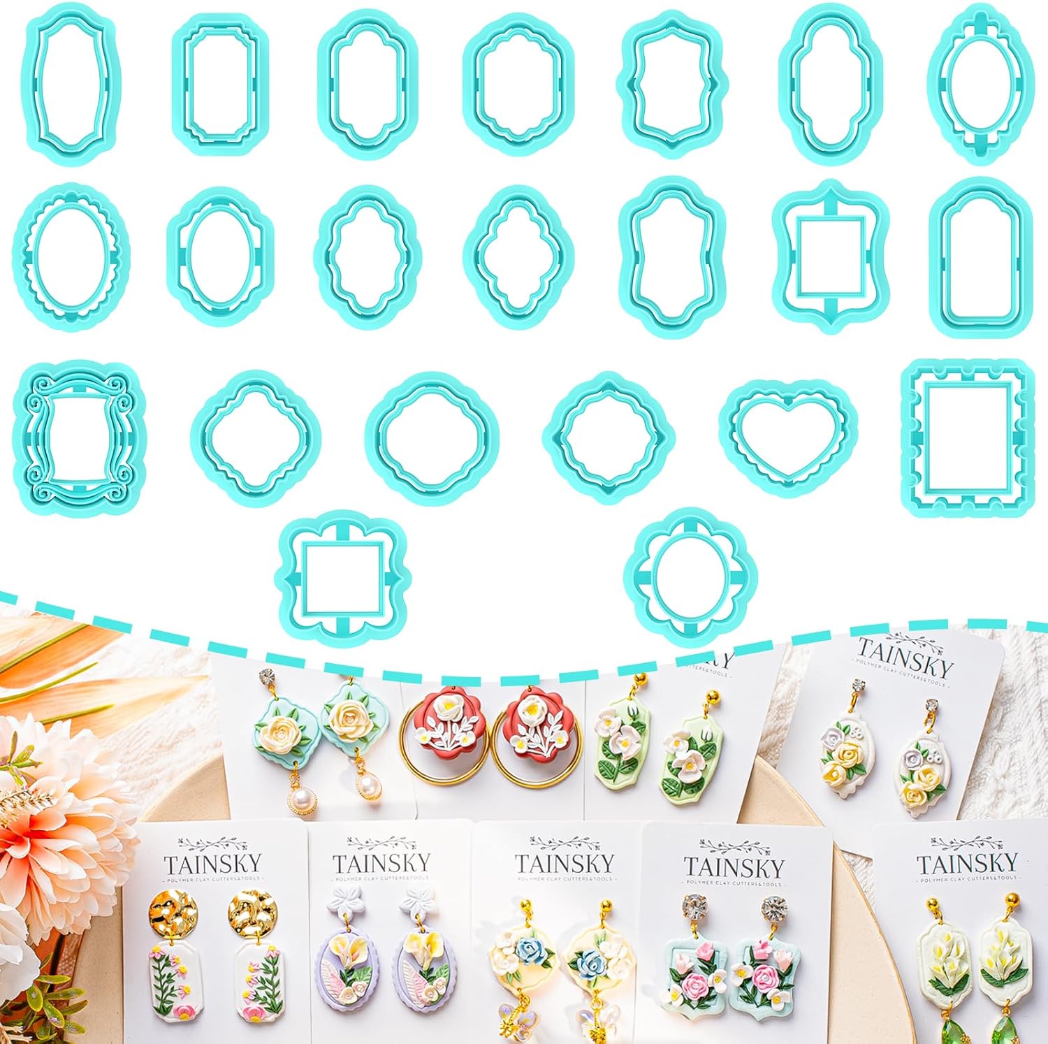 Amazon.com: TAINSKY Polymer Clay Cutters - 22 Shapes Frame Clay Cutters ...