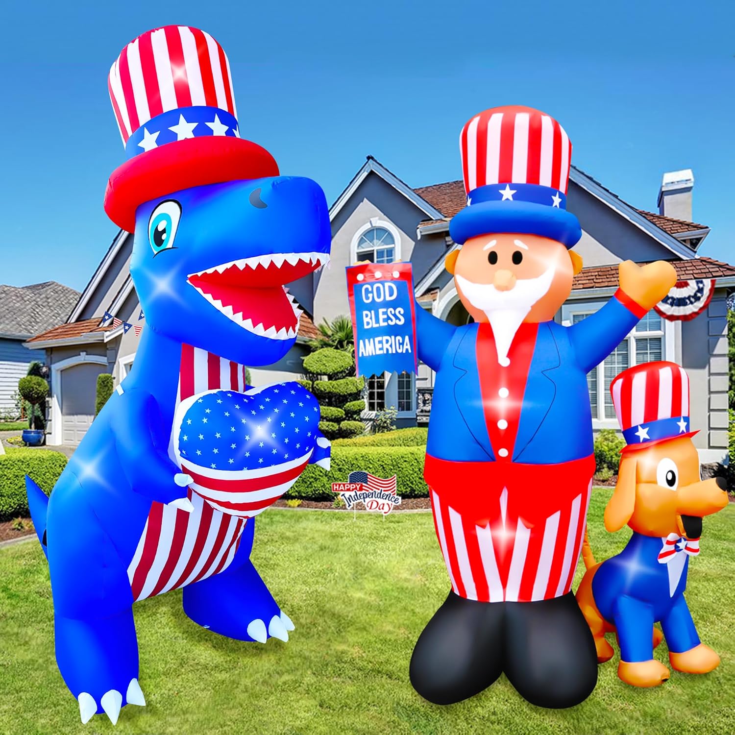 Amazon.com: SEASONBLOW 8 Ft Independence Day Inflatable Dinosaur with ...