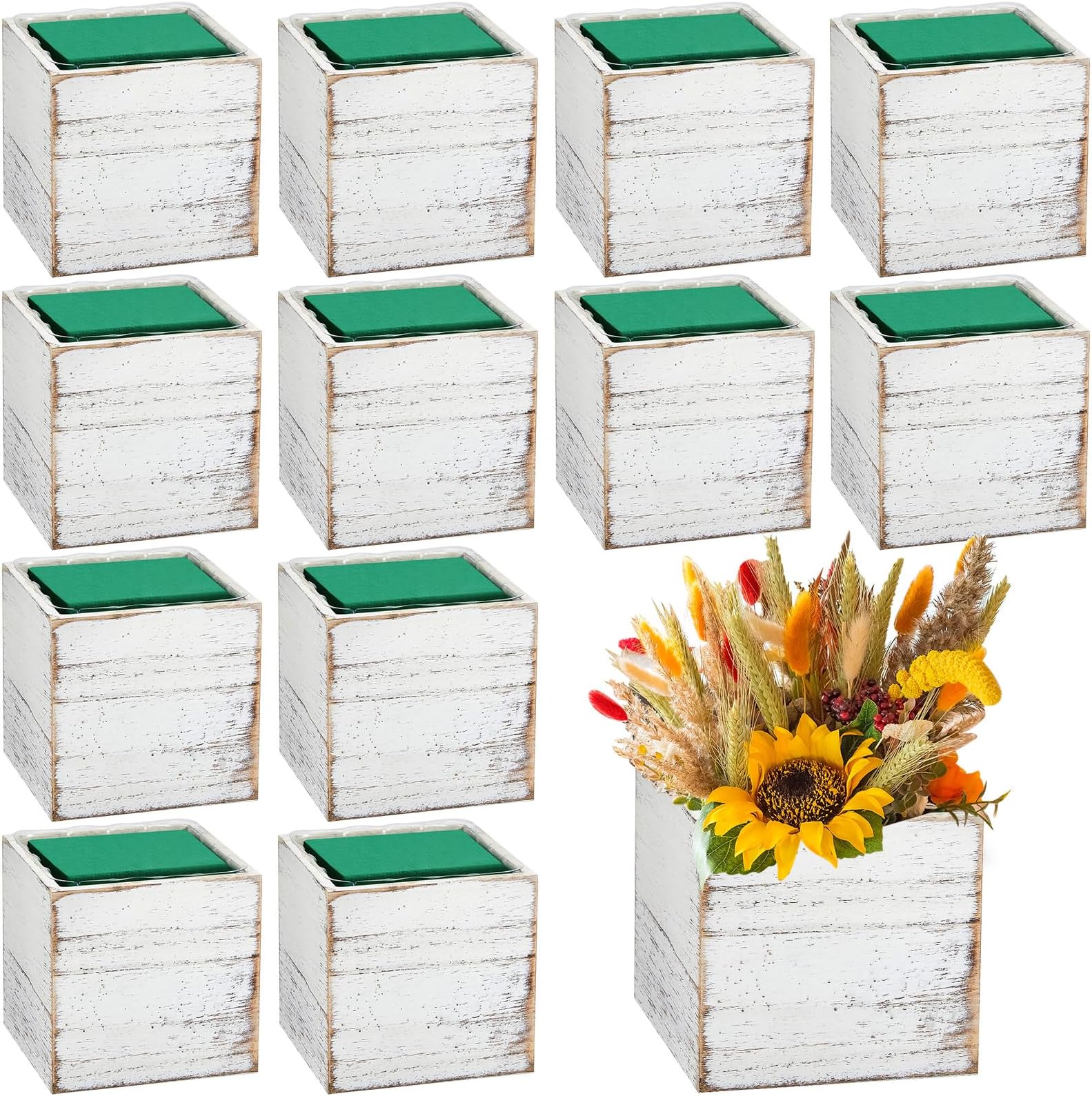 Amazon.com : Wood Planter Box, 5 Inch Square, Rustic Barn Wood, Plastic ...