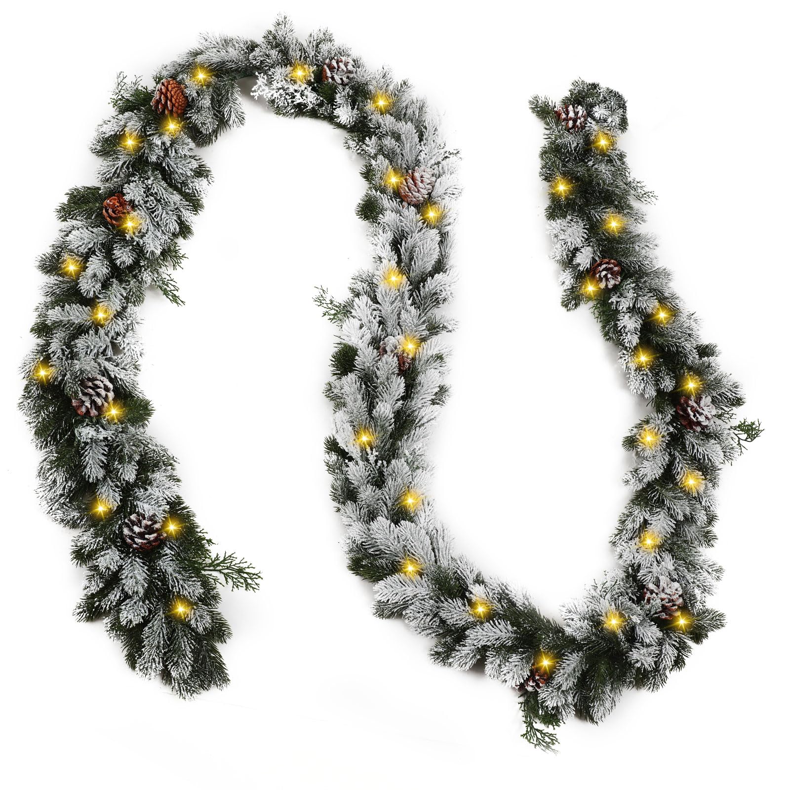 Amazon.com: Chuangdi 15 Feet LED Christmas Pine Garland Frosted Forest ...