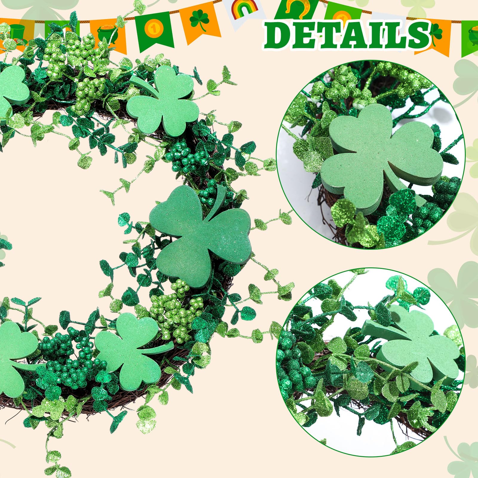 Hotop 18 Inch St Patrick's Day Front Door Shamrock Wreath Lucky ...