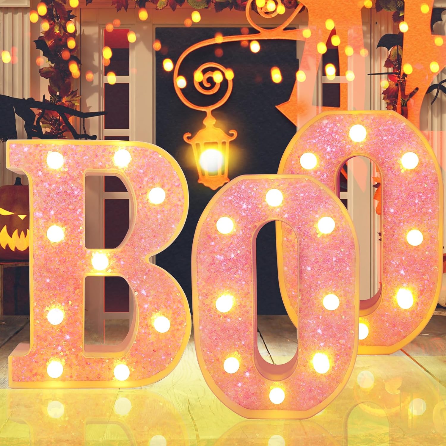 Amazon.com: Halloween Decor Indoor,Halloween LED“boo”sign,Pink ...