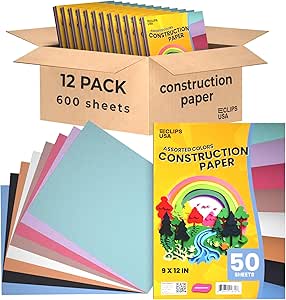 Amazon.com: Construction Paper Bulk (600 Sheets) 9 x 12 Construction ...