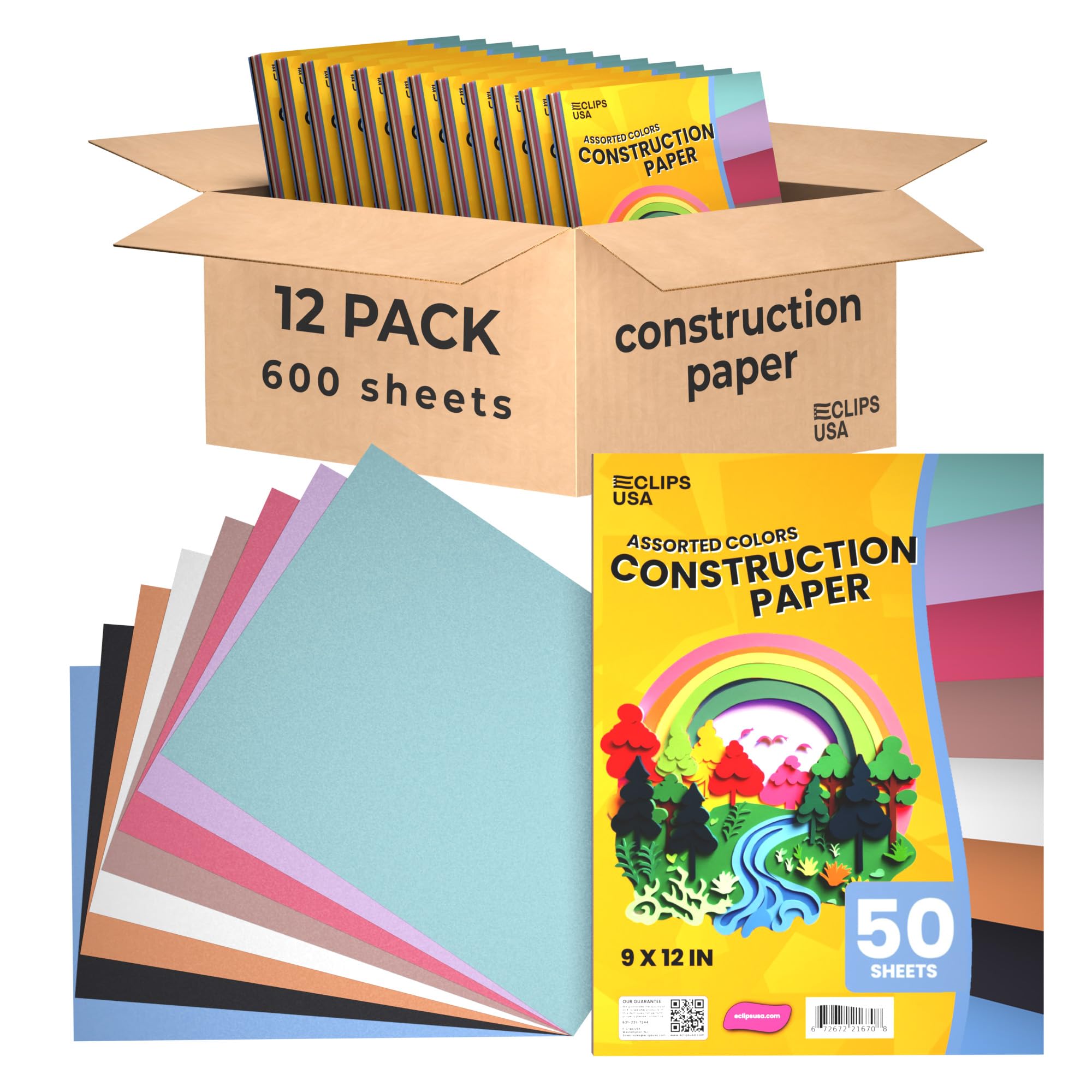 Amazon.com: Construction Paper (600 Sheets), Construction Paper Bulk, 9 ...