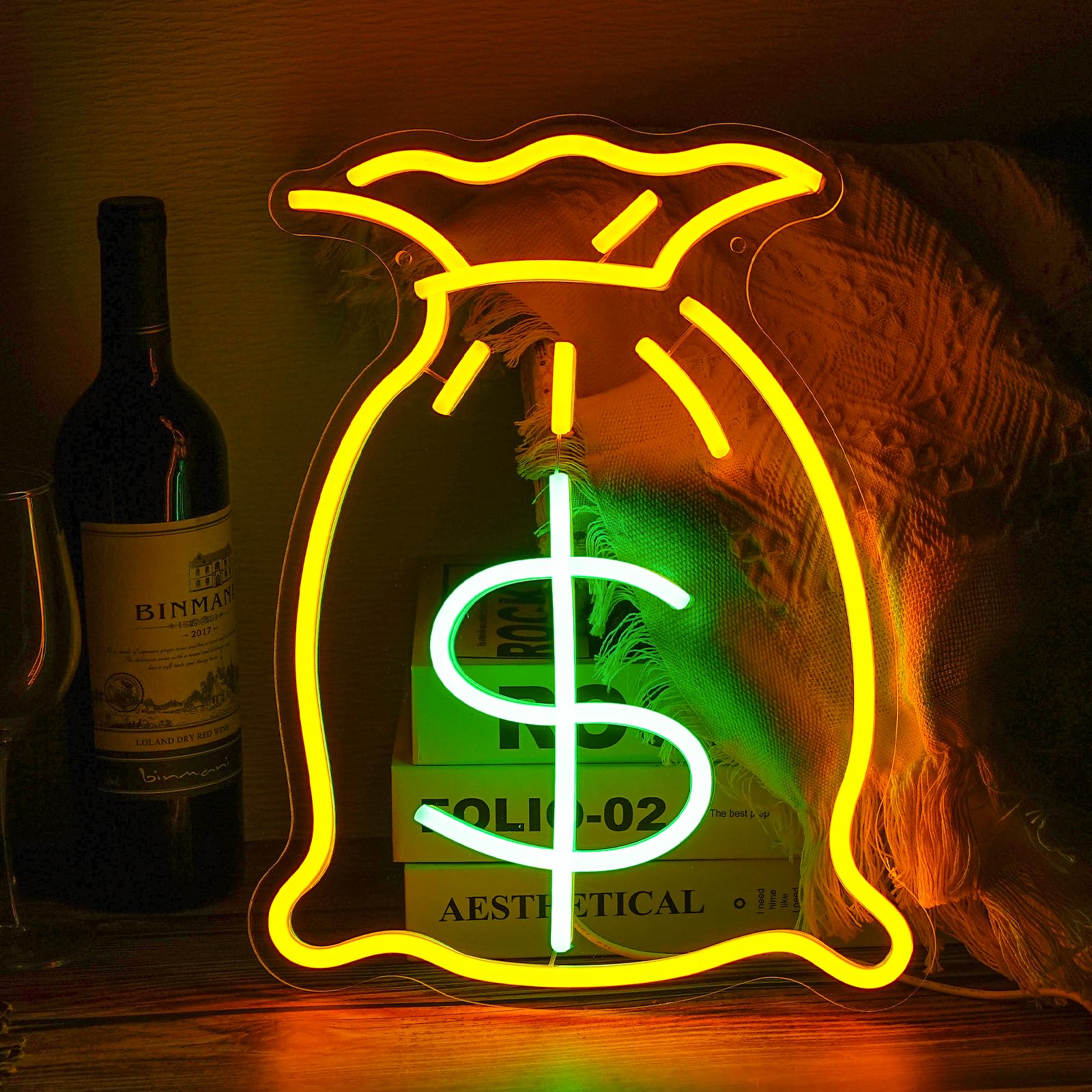 Amazon.com : Bag Of Money Neon Sign, Neon Sign For Wall Decor, Golden ...