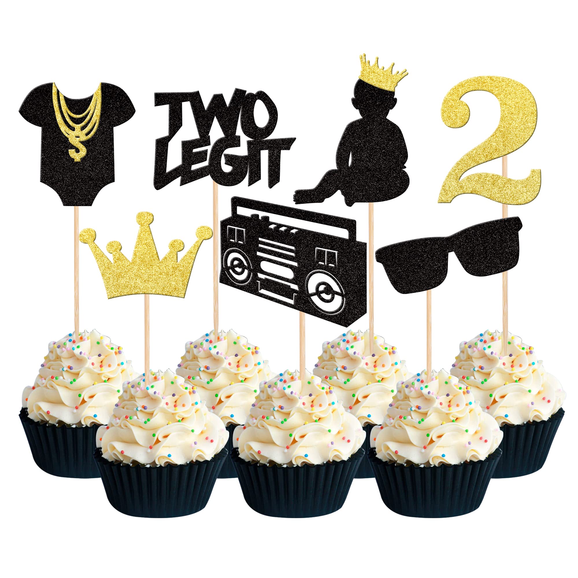 Amazon.com: 28 PCS Two Legit Cupcake Toppers Black Glitter Hip Hop 2nd ...