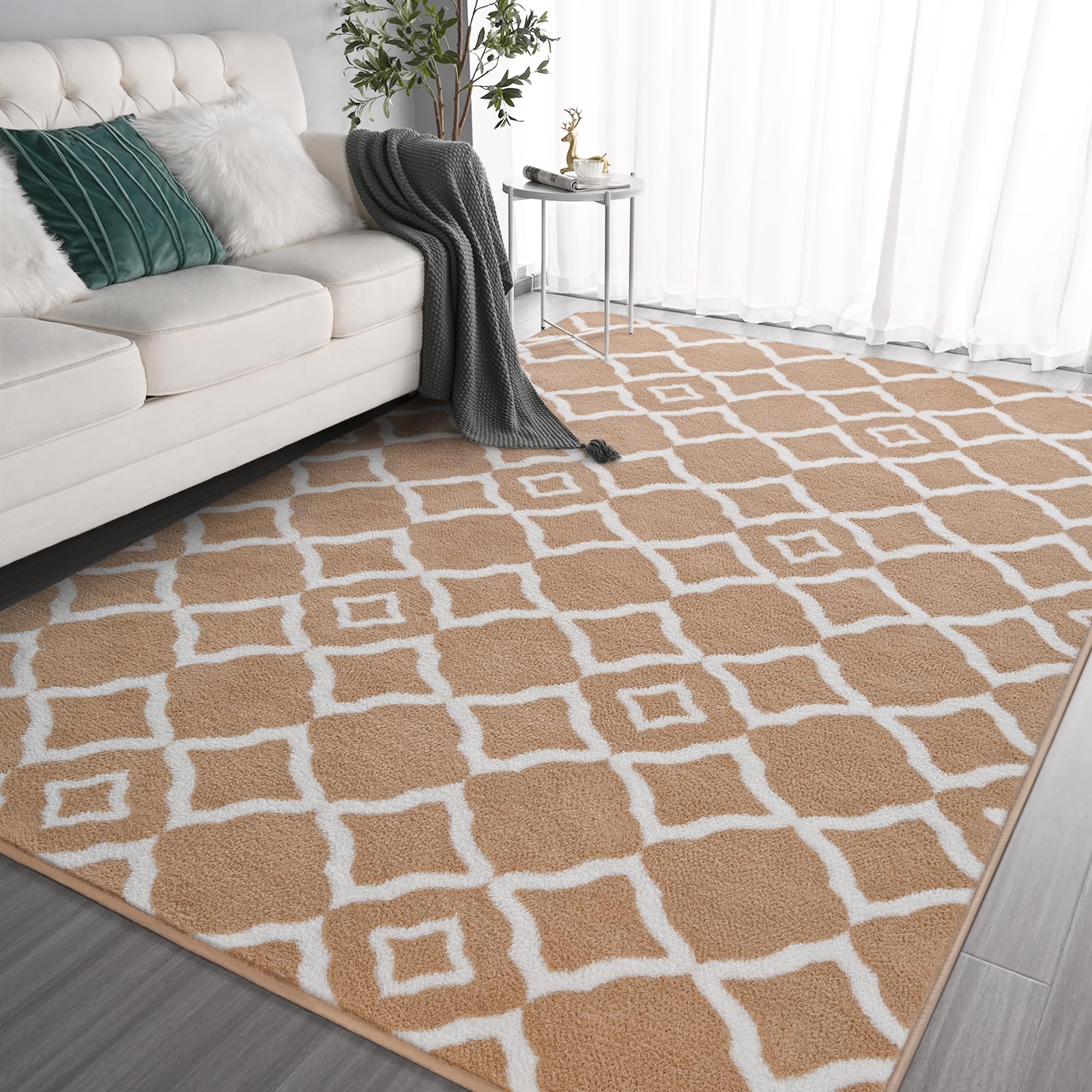 Kimicole Ultra Soft Shag Area Rug for Bedroom, 5x8 Beige/White Large ...