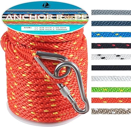 Amazon.com: 3/8 Inch 50 FT Anchor Rope, Boat Anchor Rope Solid Braid ...