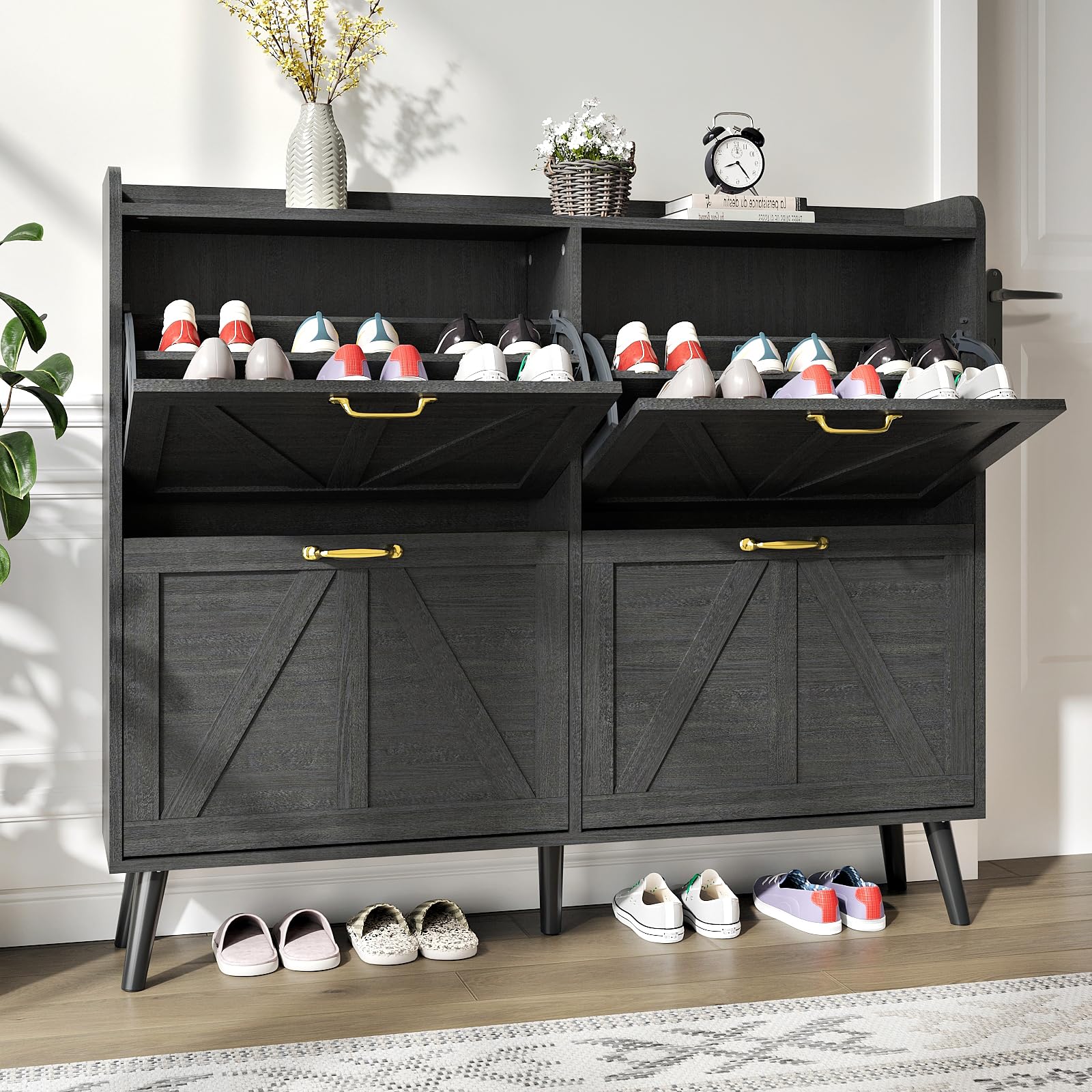 Amazon.com: NOVAMAISON Shoe Storage Cabinet with 4 Flip Drawers, Shoe ...