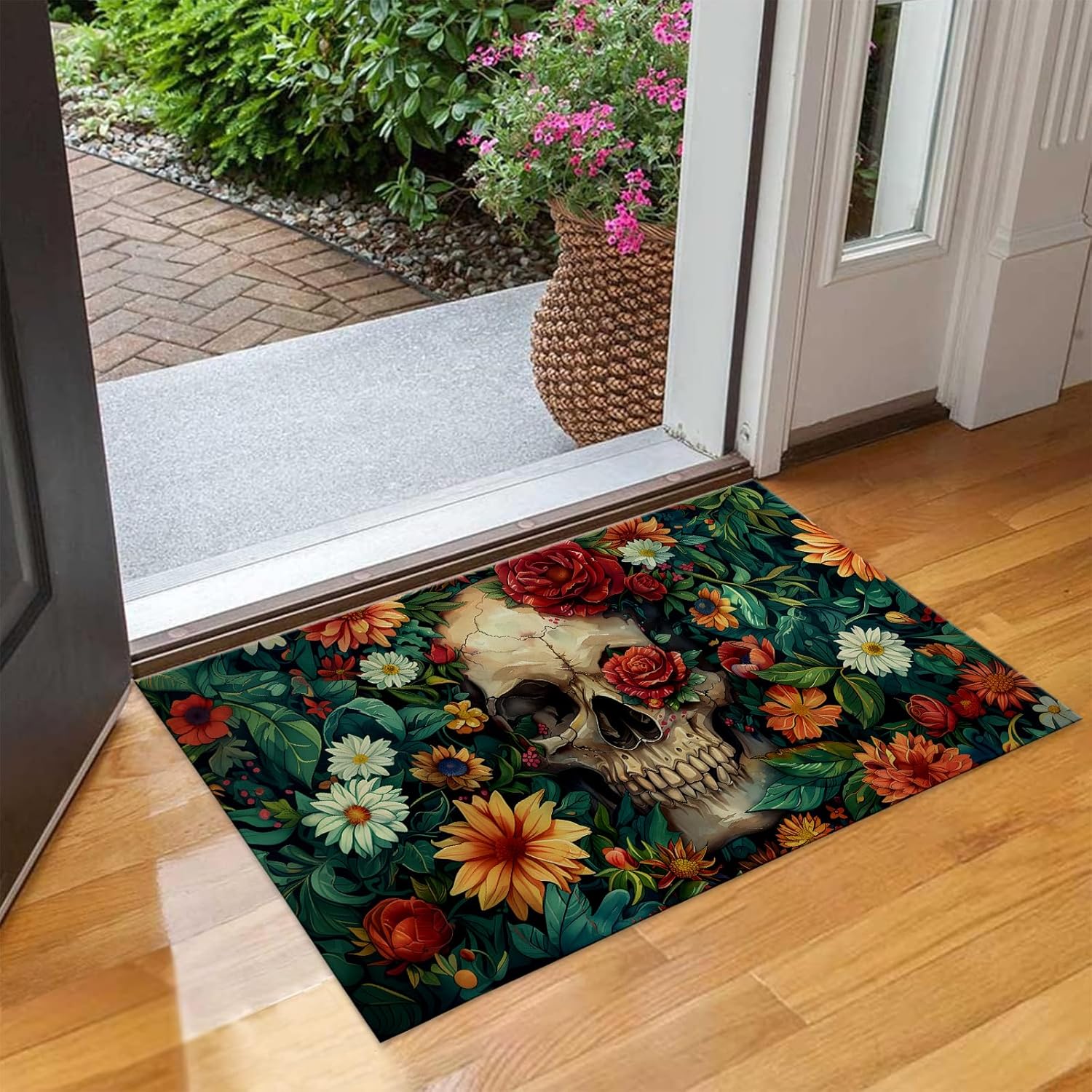 Amazon.com: UNDAHIS Gothic Skull Indoor Door Mat, Non Slip Floral ...