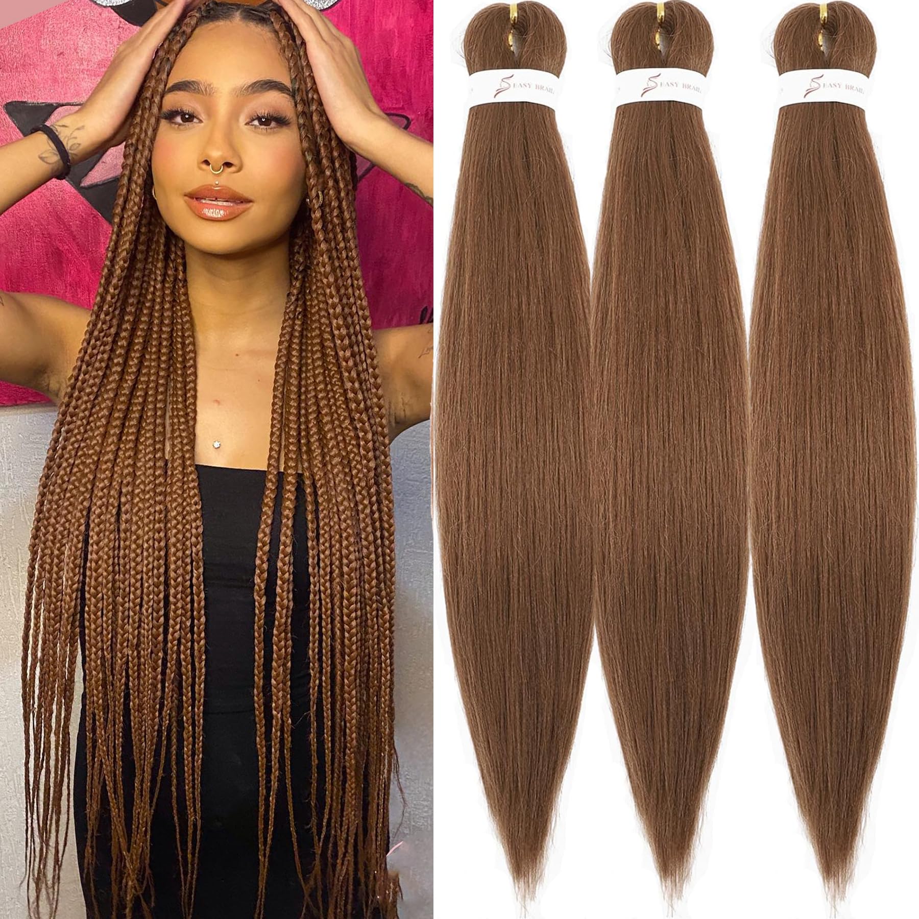 Amazon.com : 30Inch Pre Stretched Braiding Hair Extensions 30# Dark ...