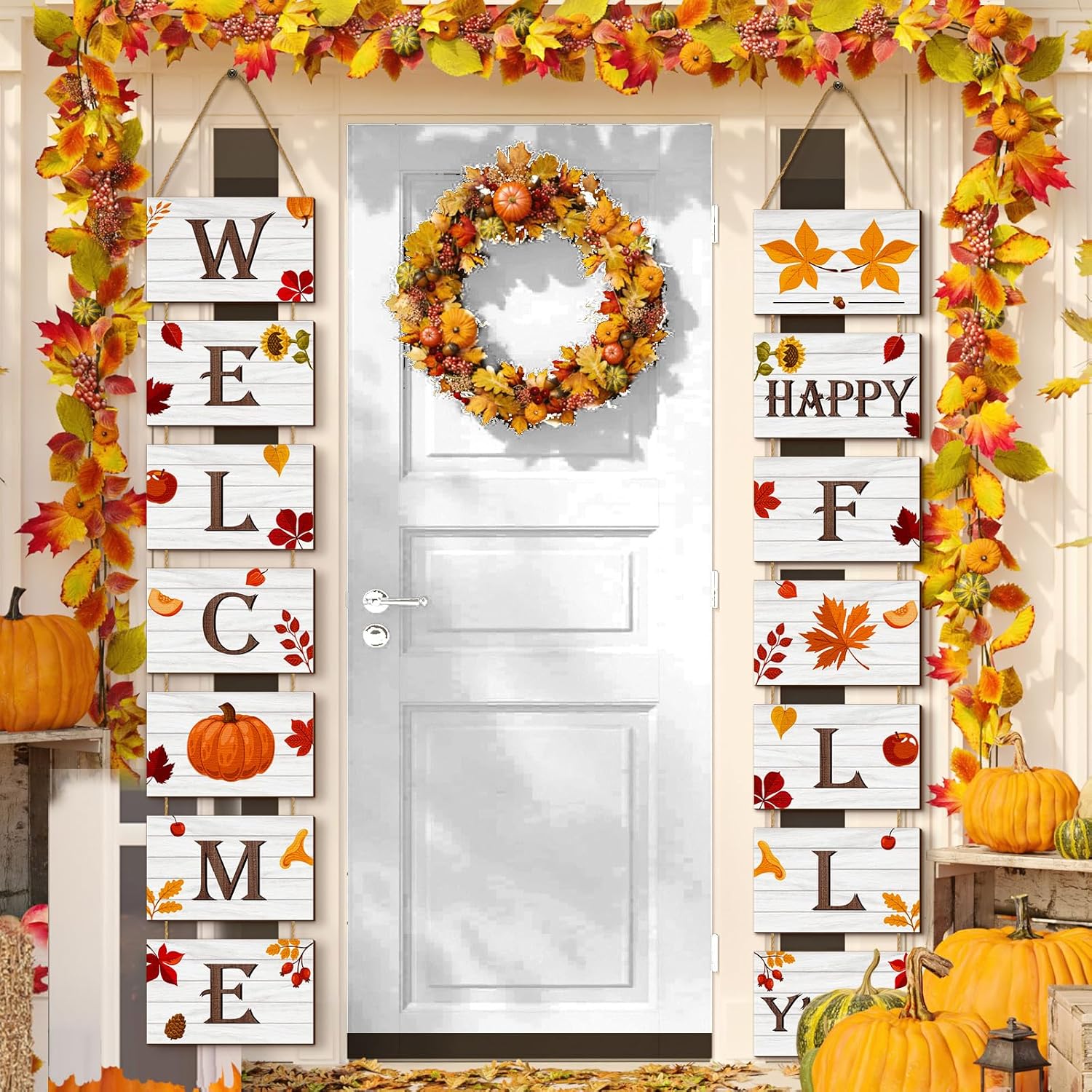 Amazon.com: Thyle 2 Pcs Fall Welcome Porch Sign for Front Door ...