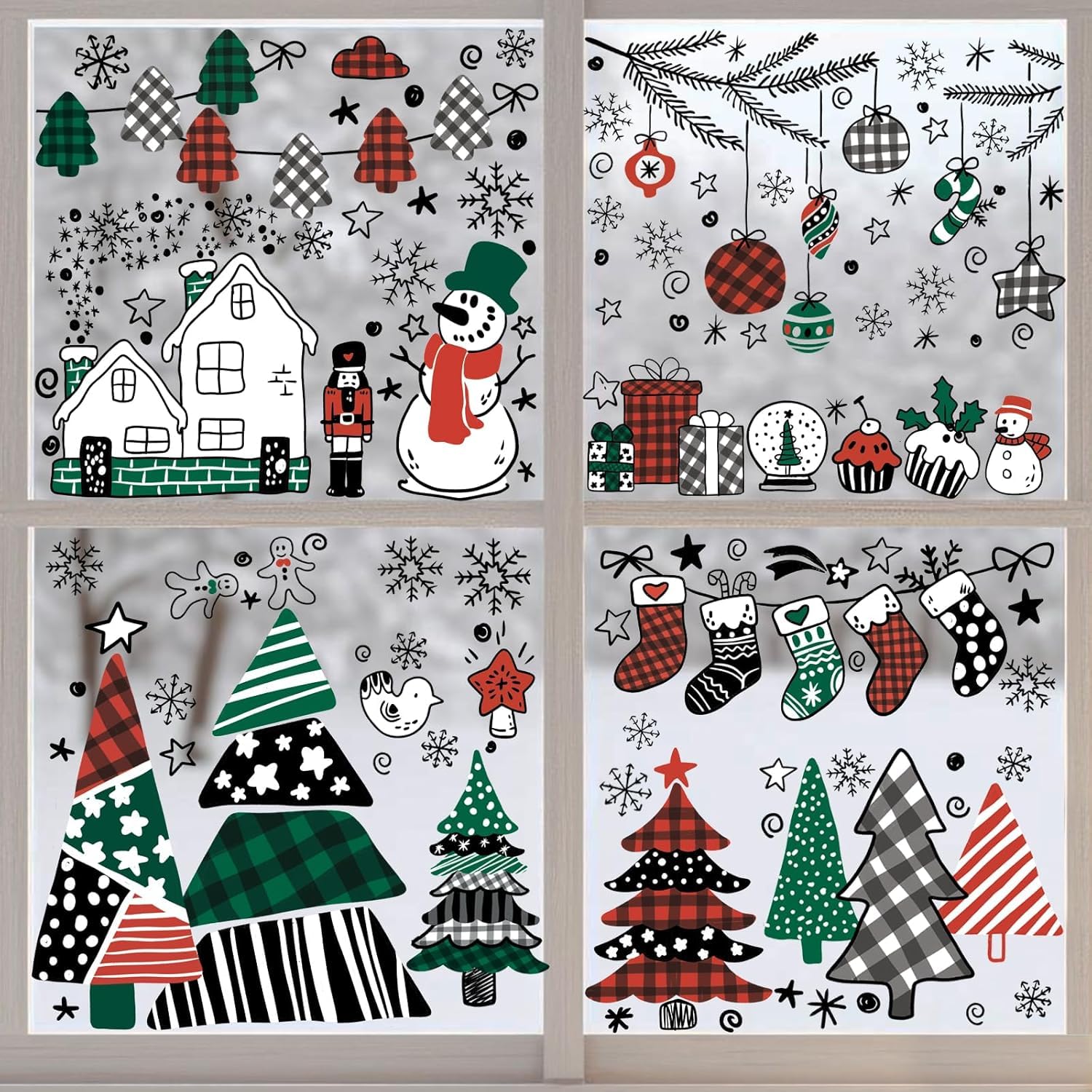 Amazon.com: 9 Sheets 200+Pcs Christmas Window Clings Stickers, Buffalo ...