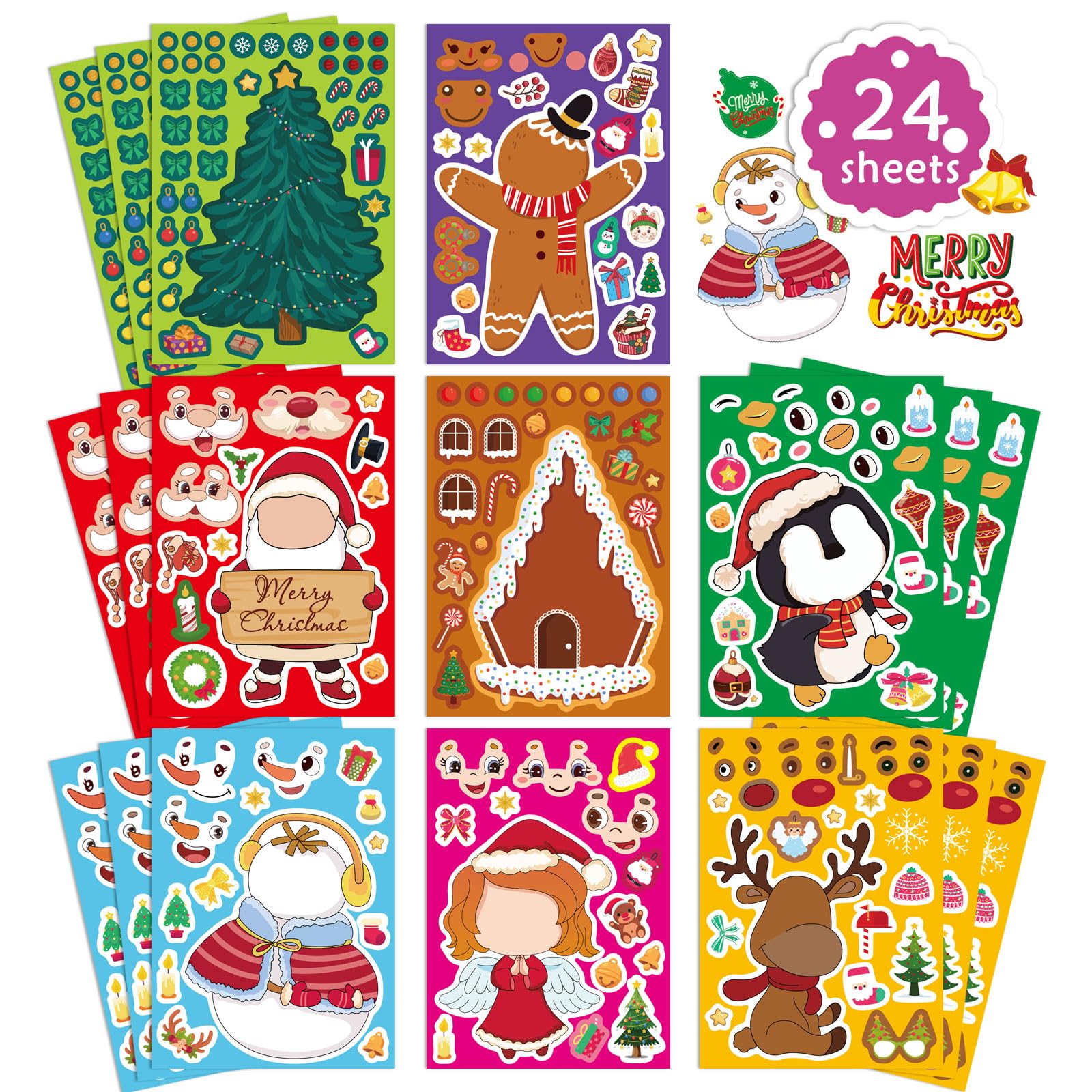 Amazon.com: 24 Sheets Christmas Stickers for Kids Make Your Own ...
