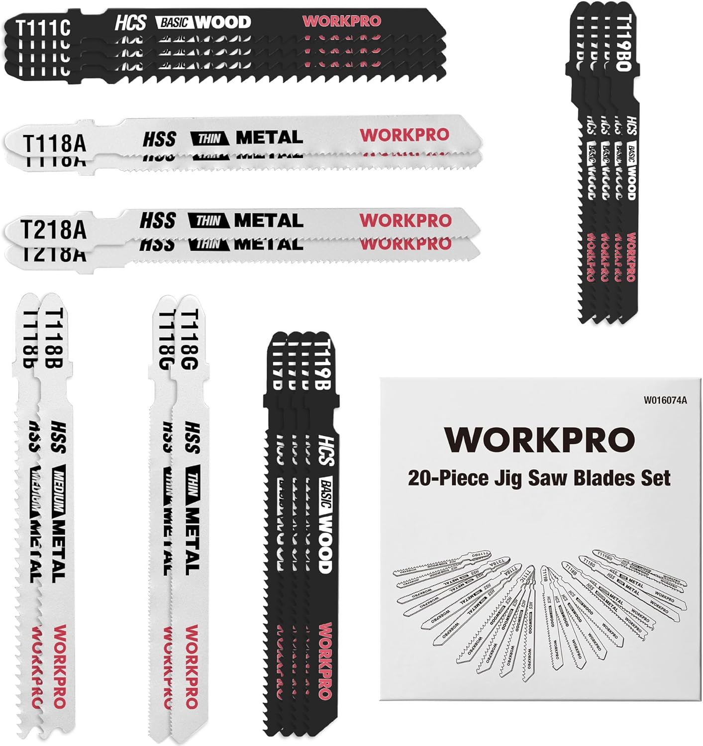 WORKPRO 20-Piece Jigsaw Blades Set, T-Shank Jig Saw Blade for Wood and ...