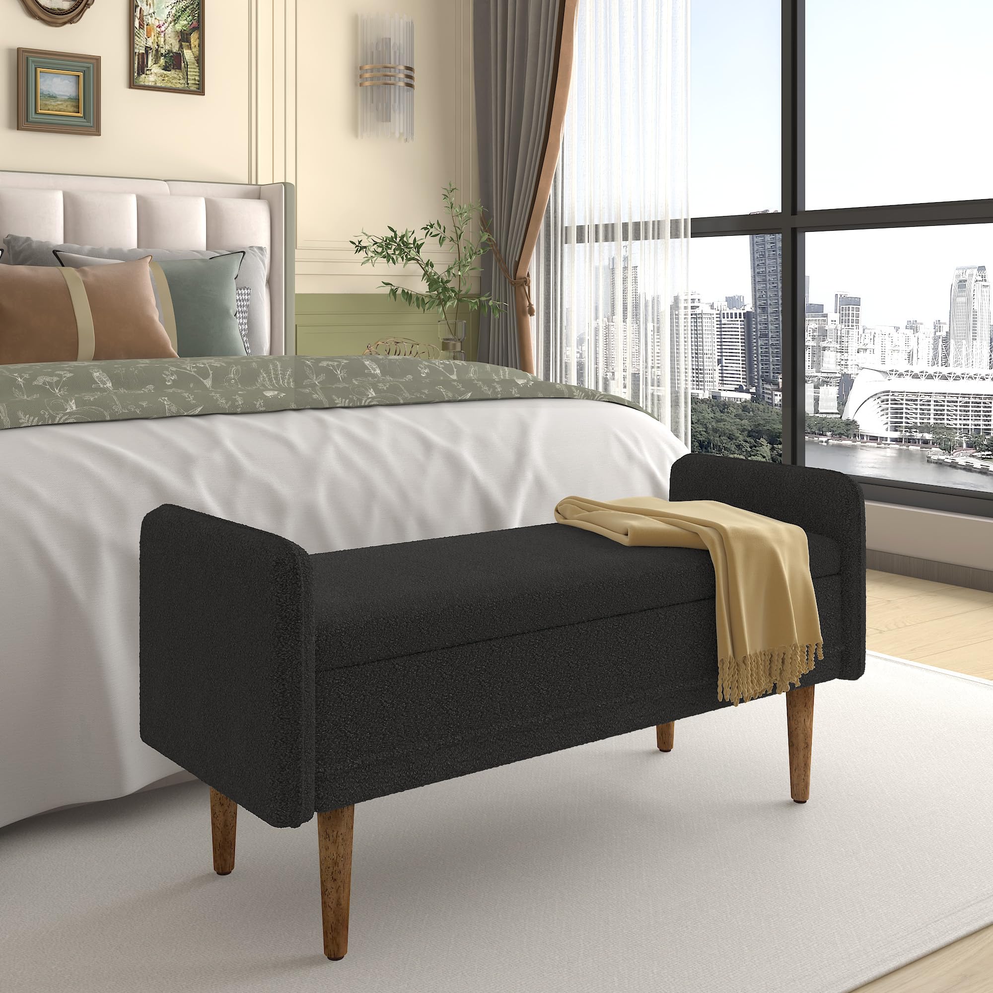 Teddy Velvet Ottoman Storage Stool, Modern Bedroom Teddy Velvet Armrest ...