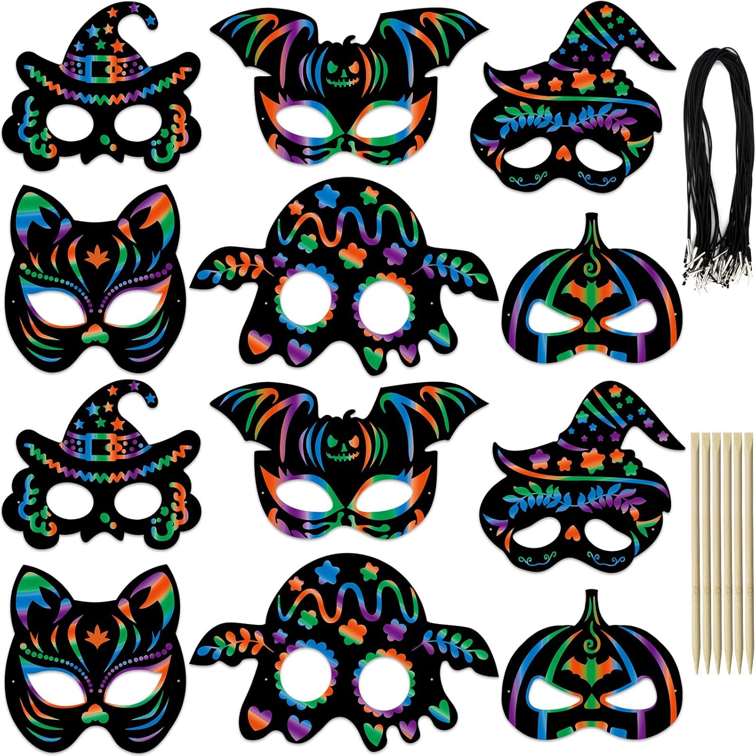 Amazon.com: Fancy Land Halloween Rainbow Scratch Mask for Kids ...