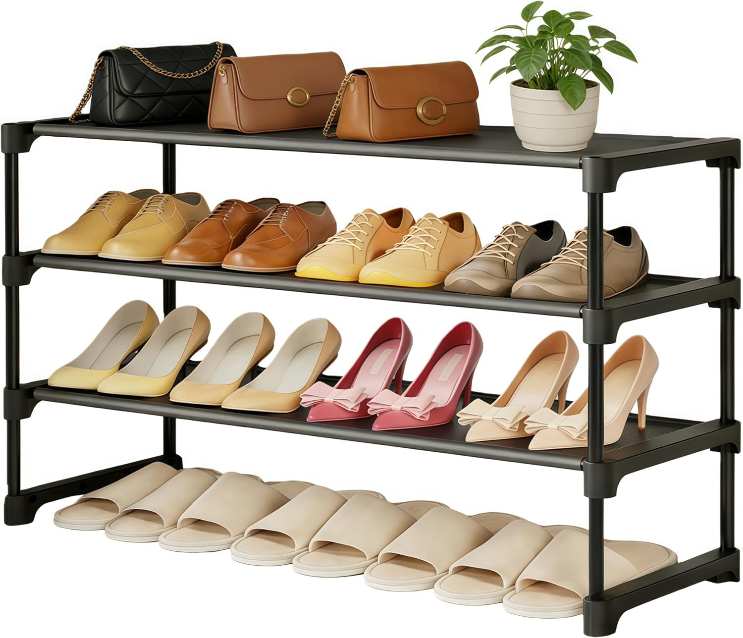 YUWHFEI Shoe Rack 3 Tier, Stackable Shoe Storage Organiser for Closet ...