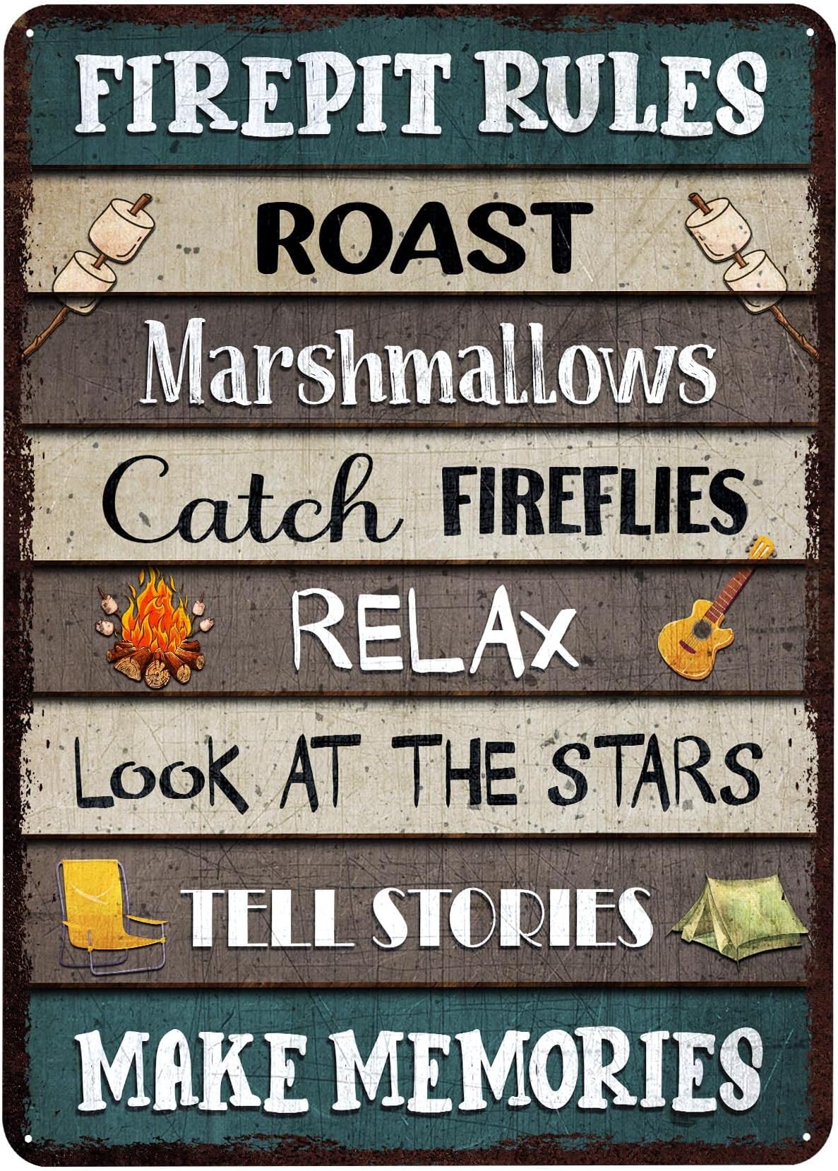 Amazon.com: Fire Pit Rules Metal Tin Signs Roast Marshmallows Catch ...