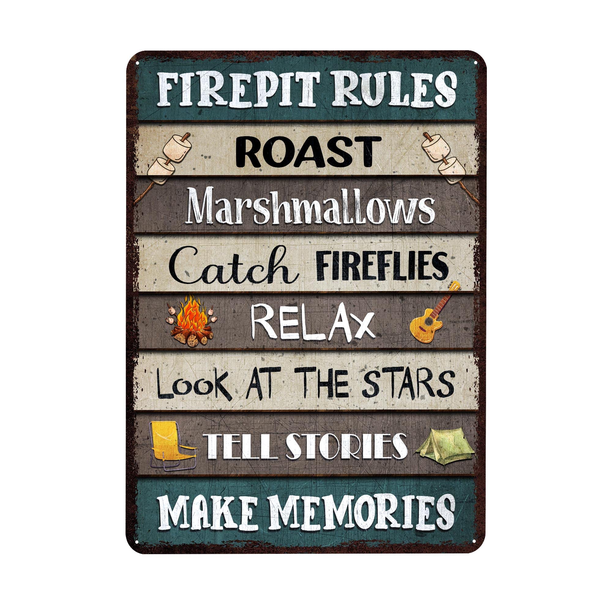 Amazon.com: Fire Pit Rules Metal Tin Signs Roast Marshmallows Catch ...