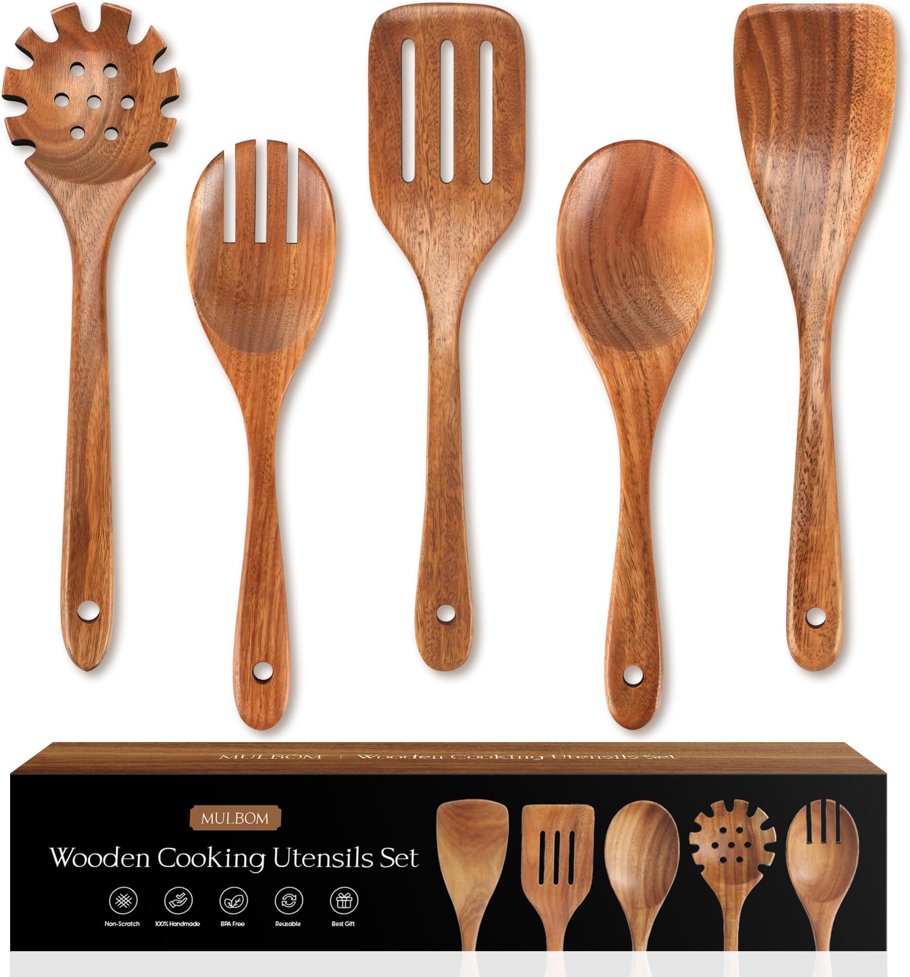 Amazon.com: Oceanstar Bamboo Cooking Utensil Set, 6-Piece, Brown : Home ...