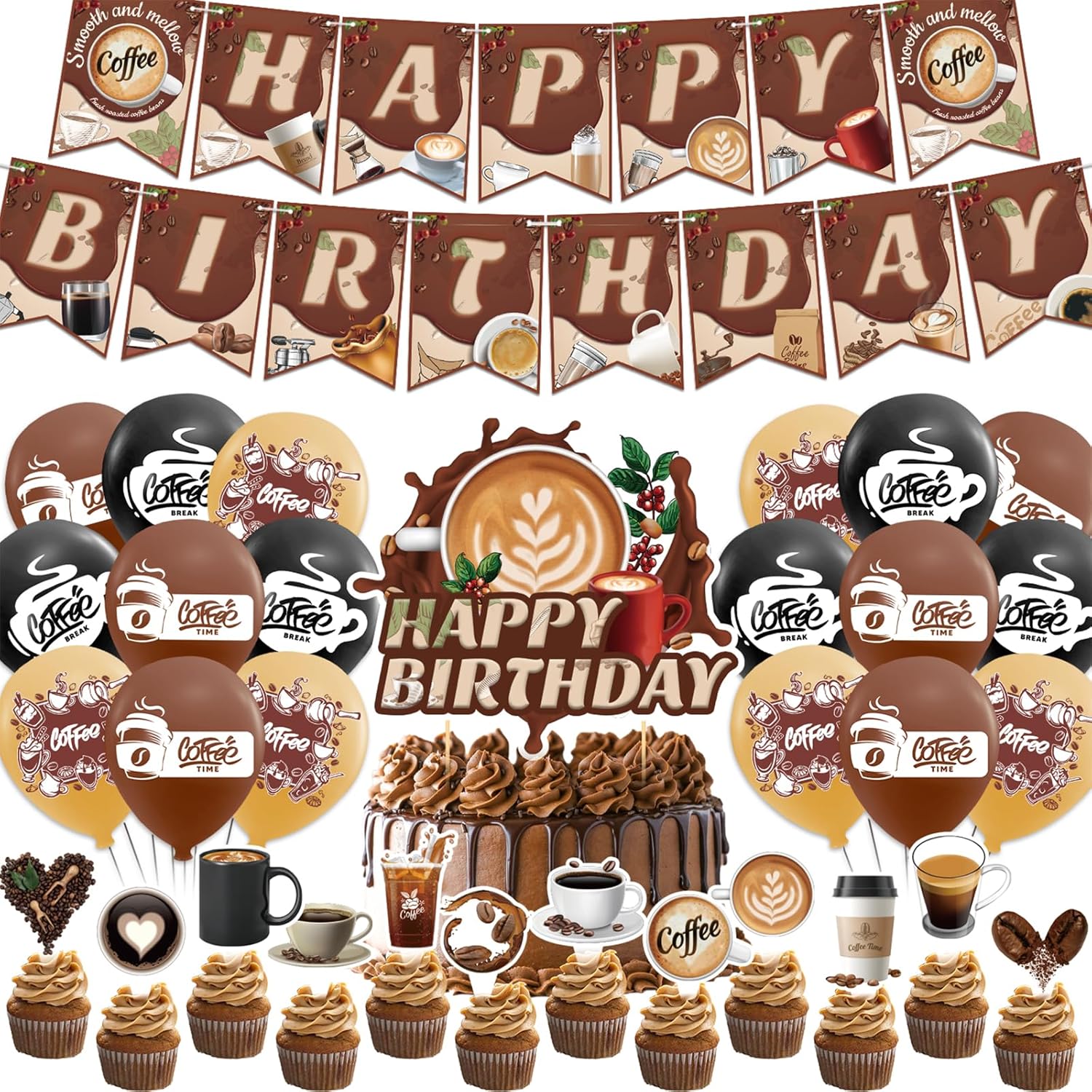 Amazon.com: Coffee Birthday Decorations Coffee Party Supplies Includes ...