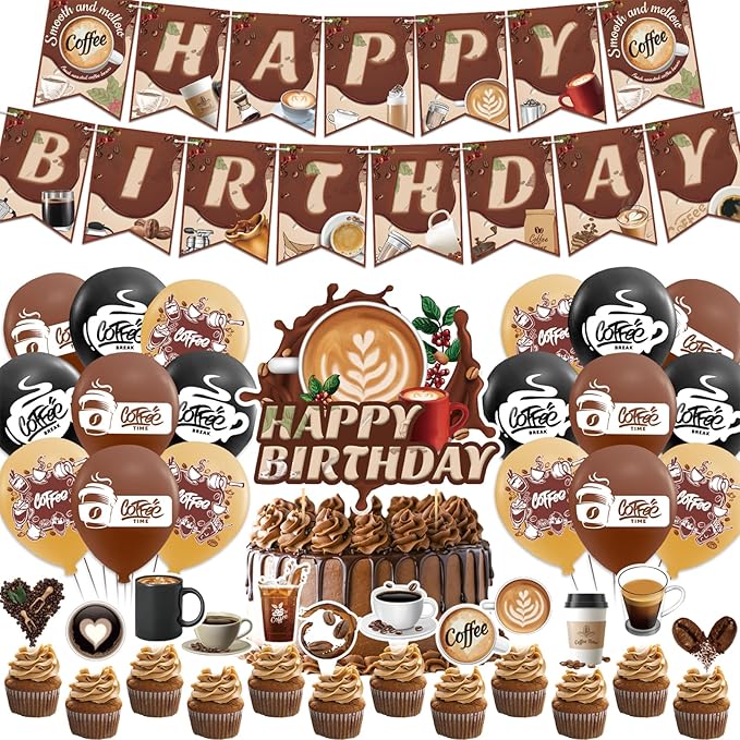 Amazon.com: Coffee Birthday Decorations Coffee Party Supplies Includes ...
