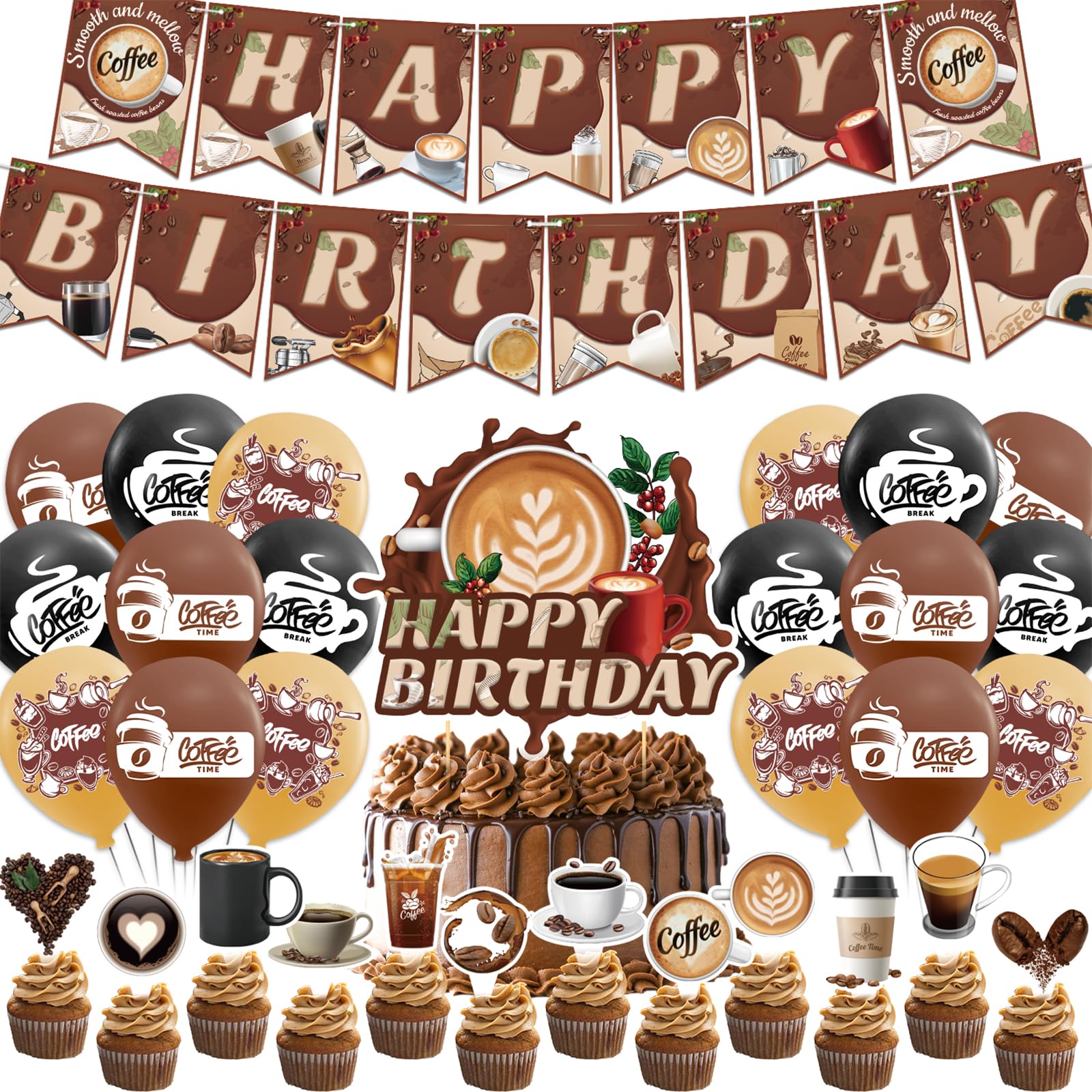 Amazon.com: Coffee Birthday Decorations Coffee Party Supplies Includes ...