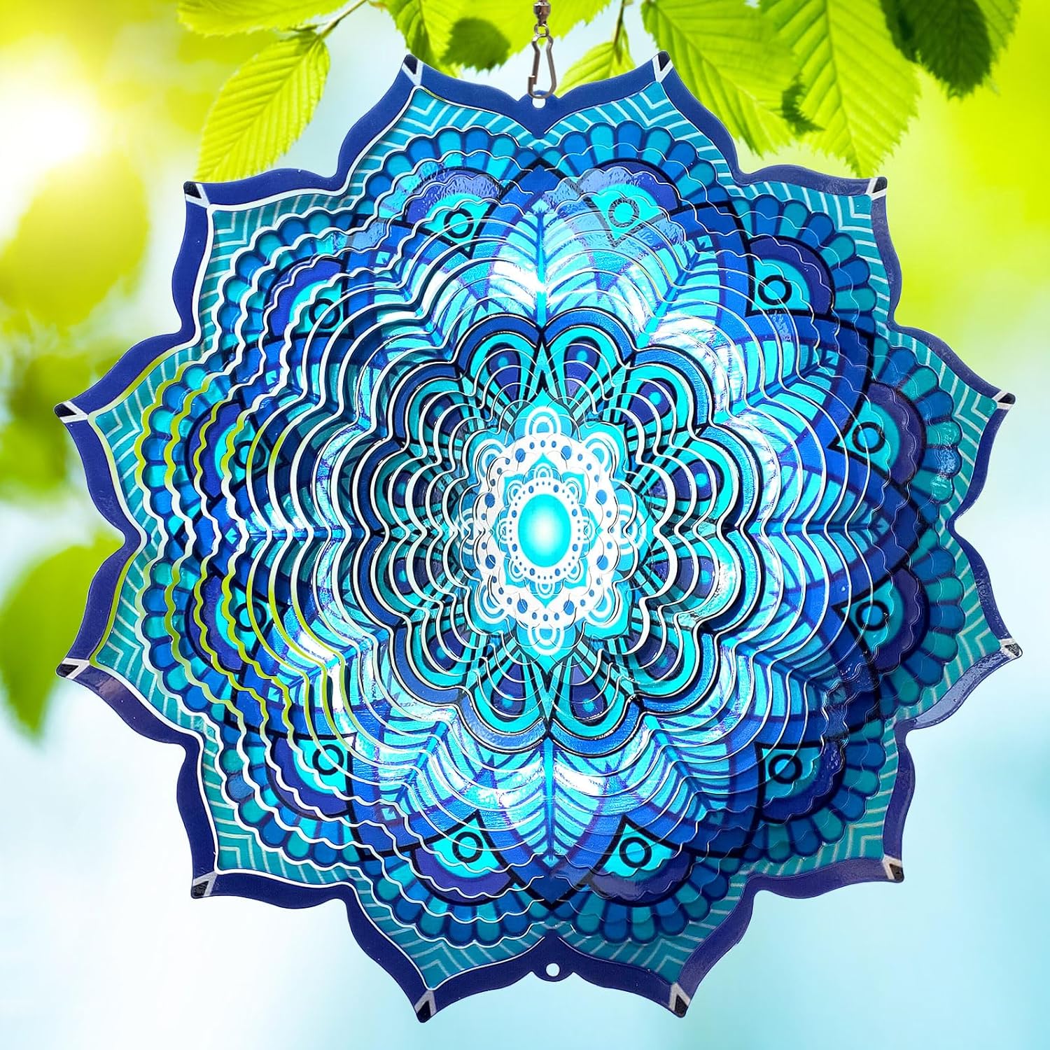 Amazon.com: Goolyrusim Wind Spinner Mandala Rich Blue 12inch 3D ...