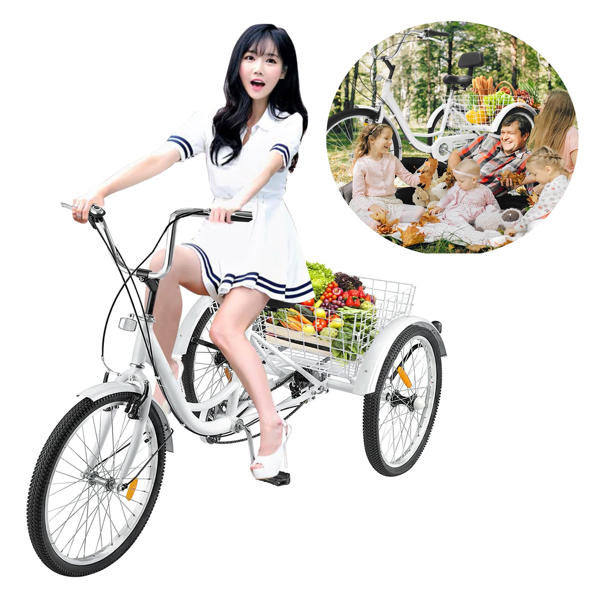 Vehpro Adult Tricycle Bike Adult Trike Bike 24 inch 3 Wheel Bikes with ...