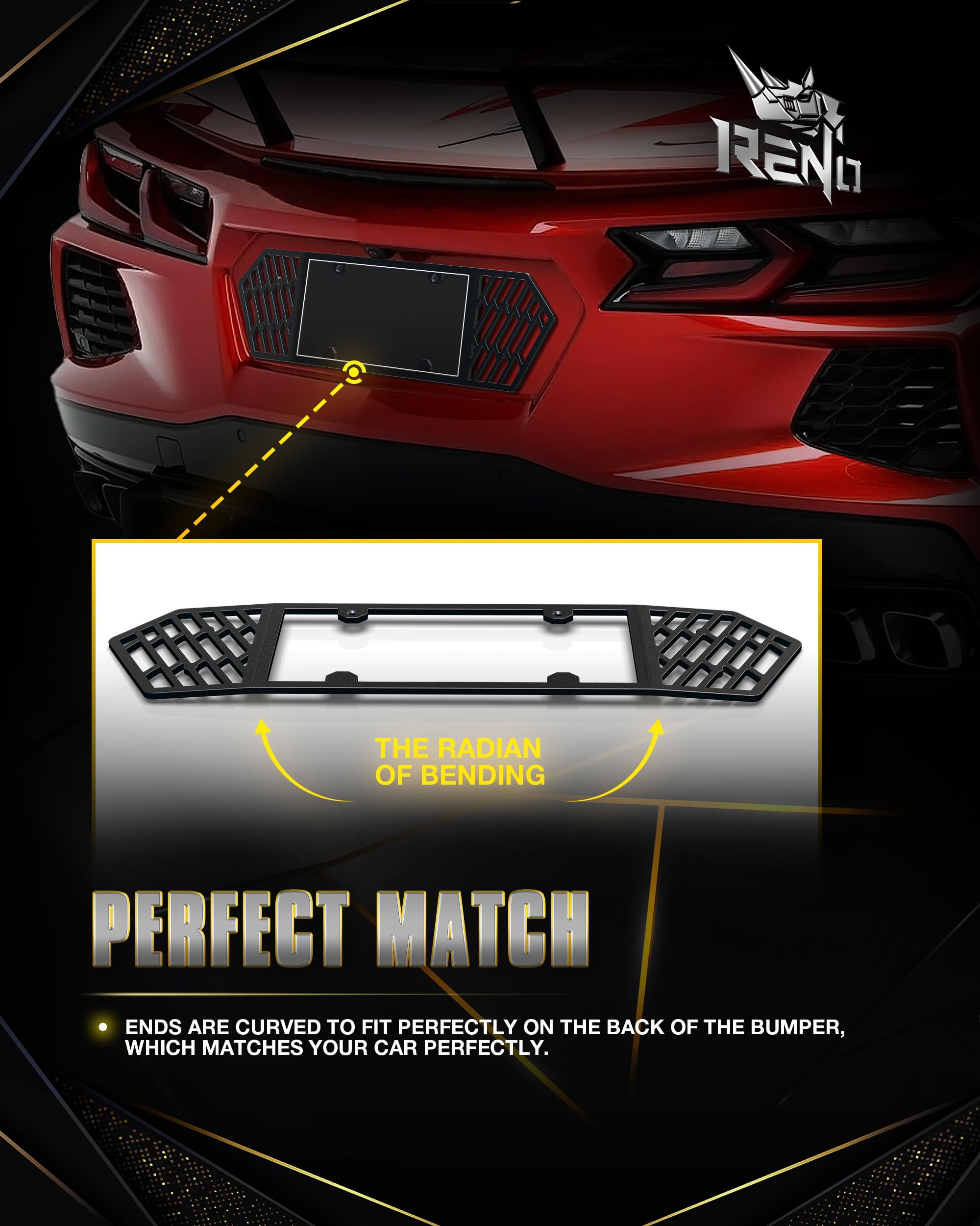 Snapklik.com : RENO C8 Rear License Plate Frame, Aluminum Curved CNC ...