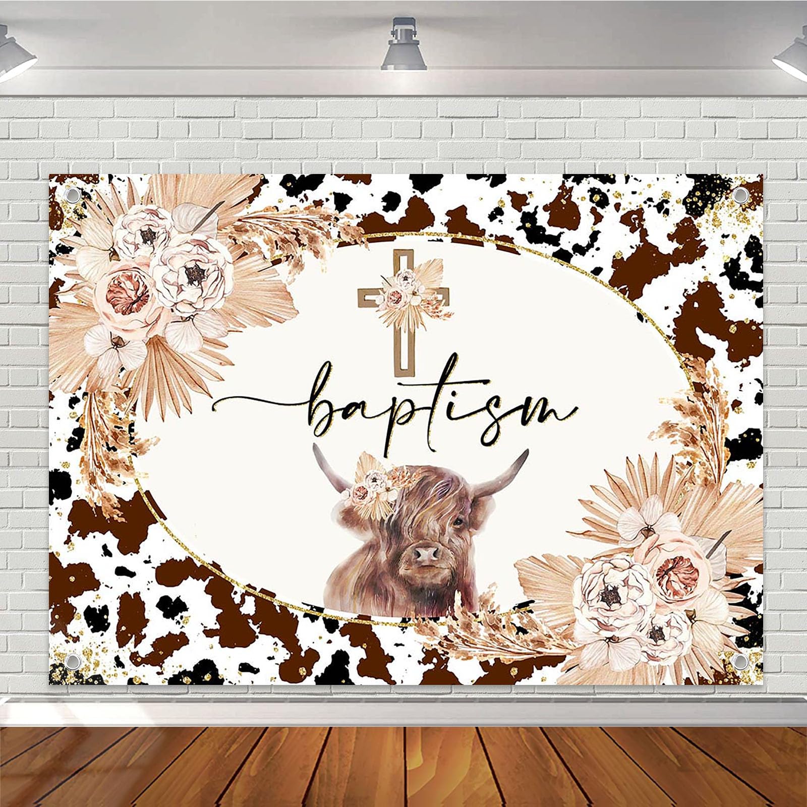 Amazon.com : Avezano Highland Cow Baptism Backdrop Brown Highland ...