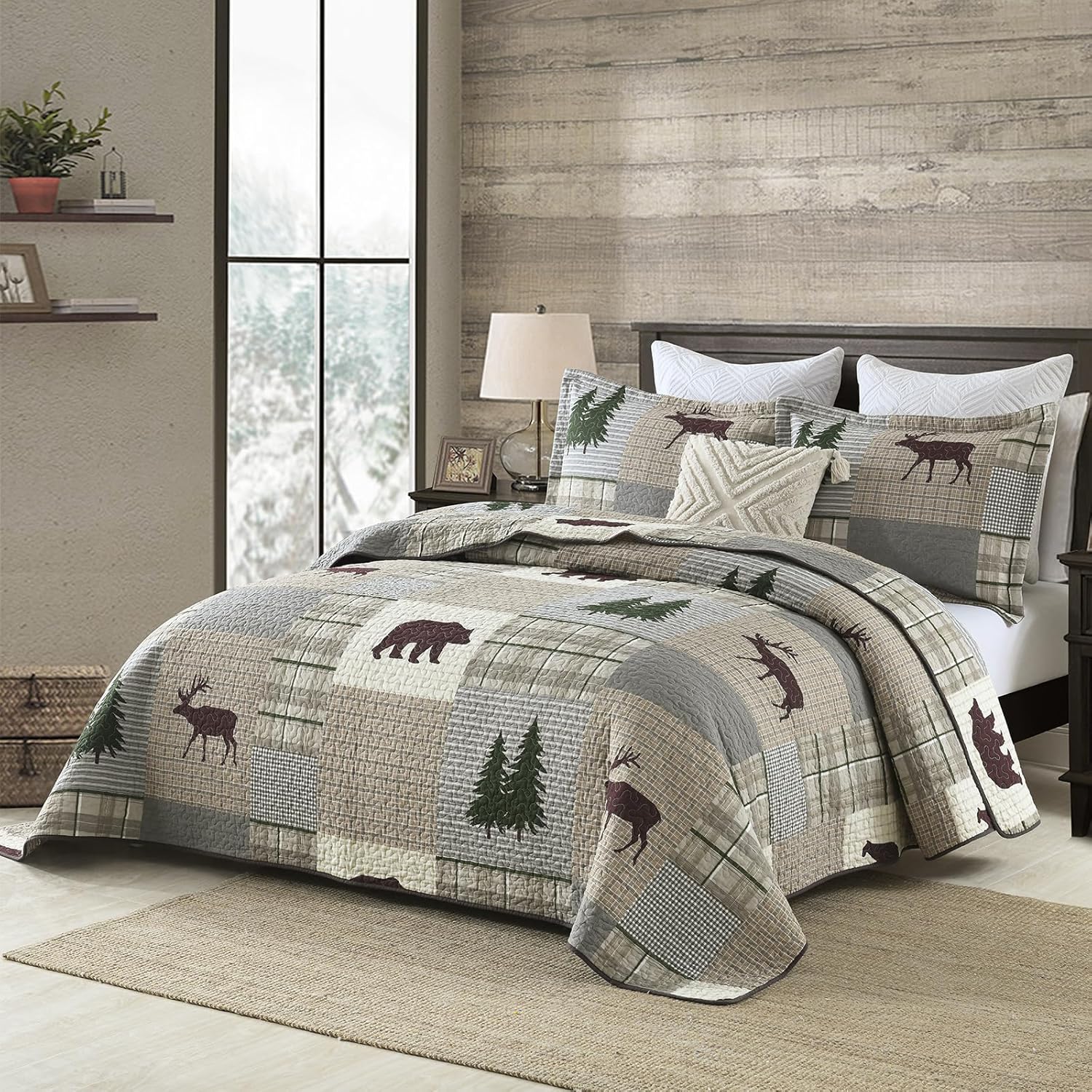 Amazon.com: Uniclinens Quilt Set Queen Size, Cotton Quilted Quilt ...