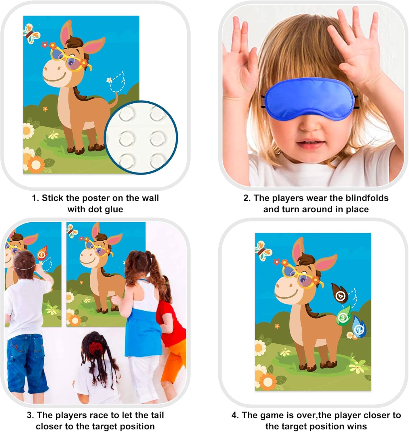 Buy Kids Christmas Games for Party, Pin The Tail on The Donkey Reusable ...