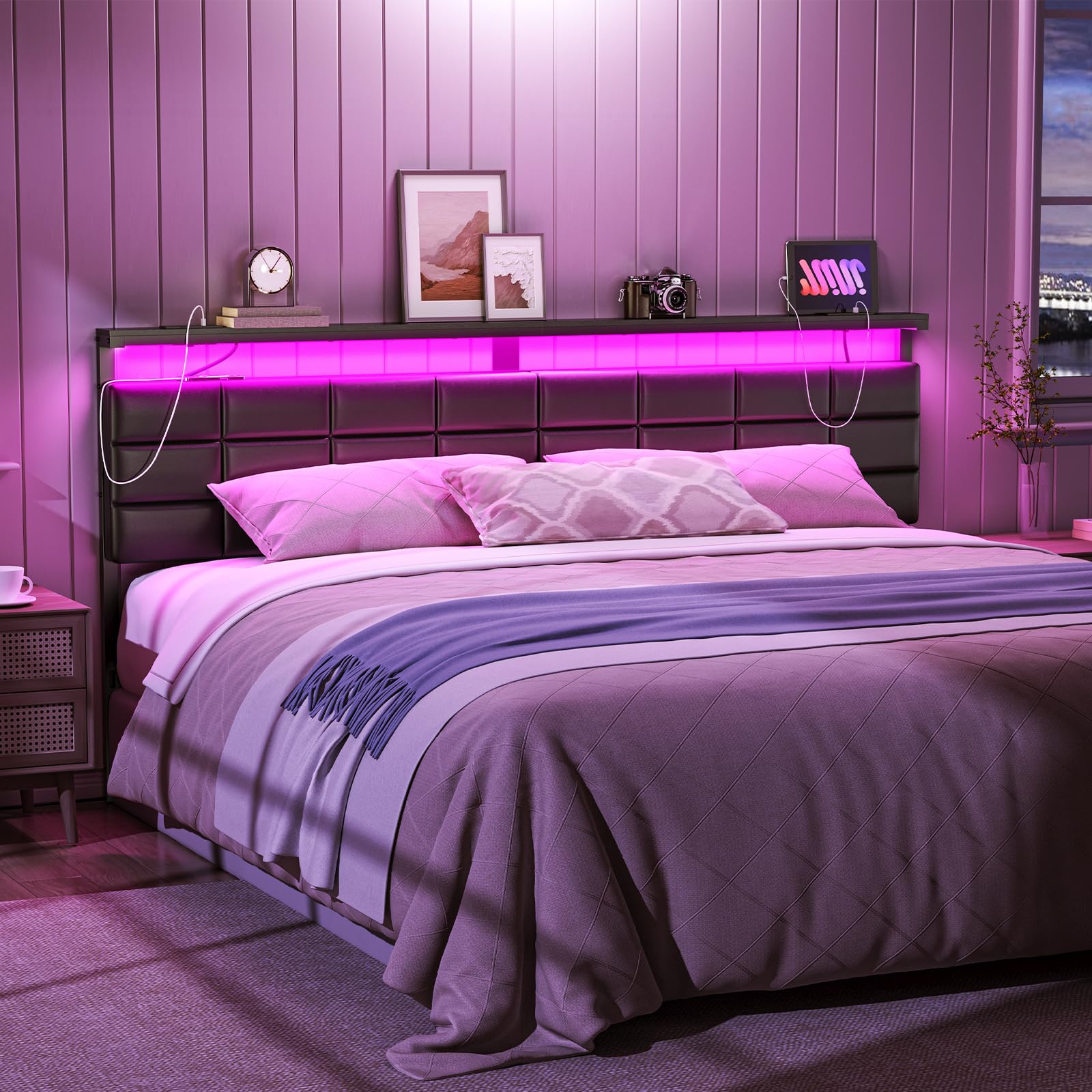 Amazon.com - HOOBRO King Size Upholstered Headboard, Storage Rack with ...