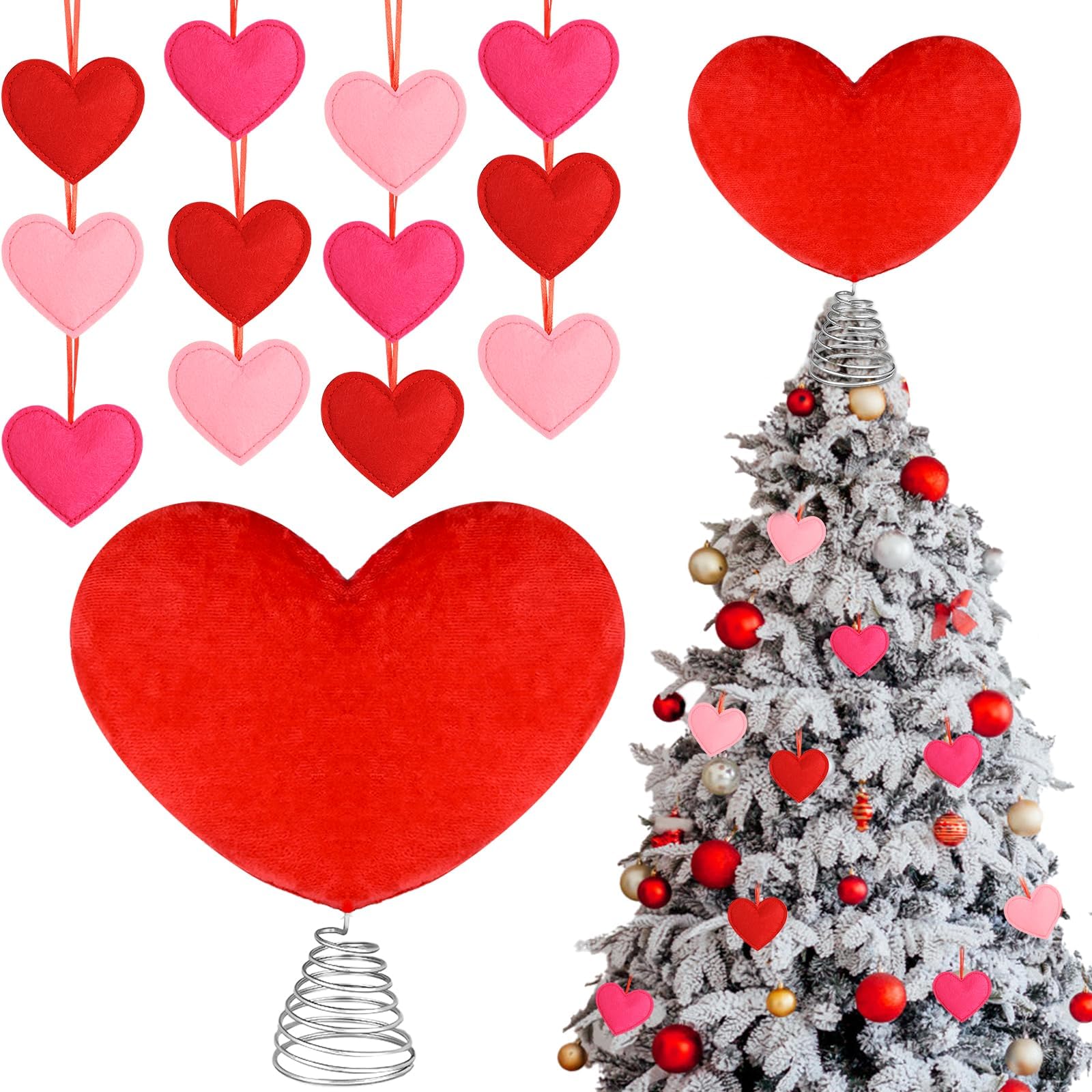 Amazon.com: Valentine Day Tree Topper Red Plush Hearts Tree Topper with ...