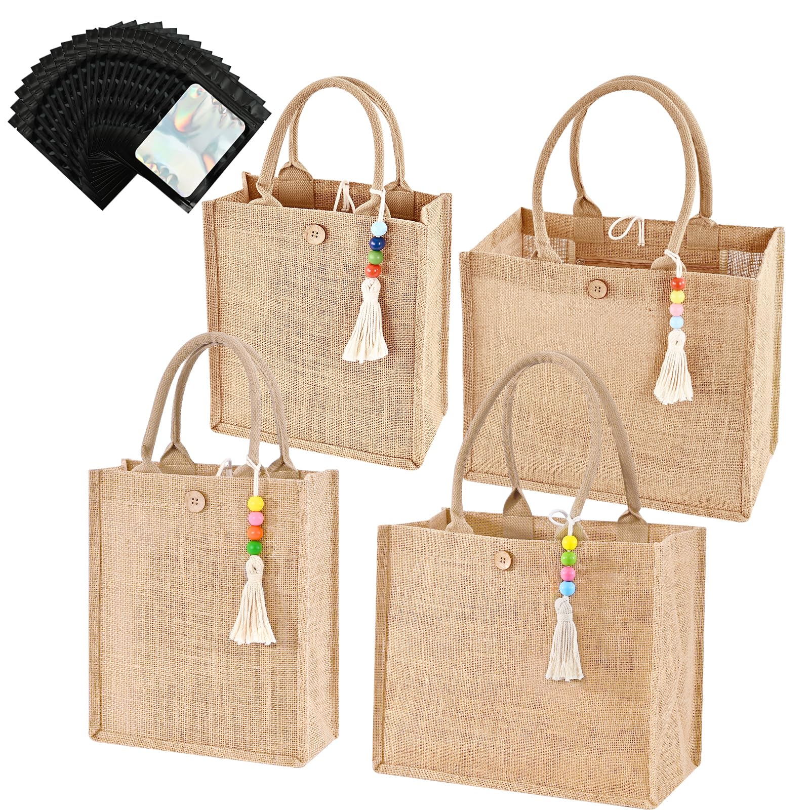 Amazon.com: Jazpyne 4 Pack Burlap Tote Bags Jute Bags With Inner Pocket ...