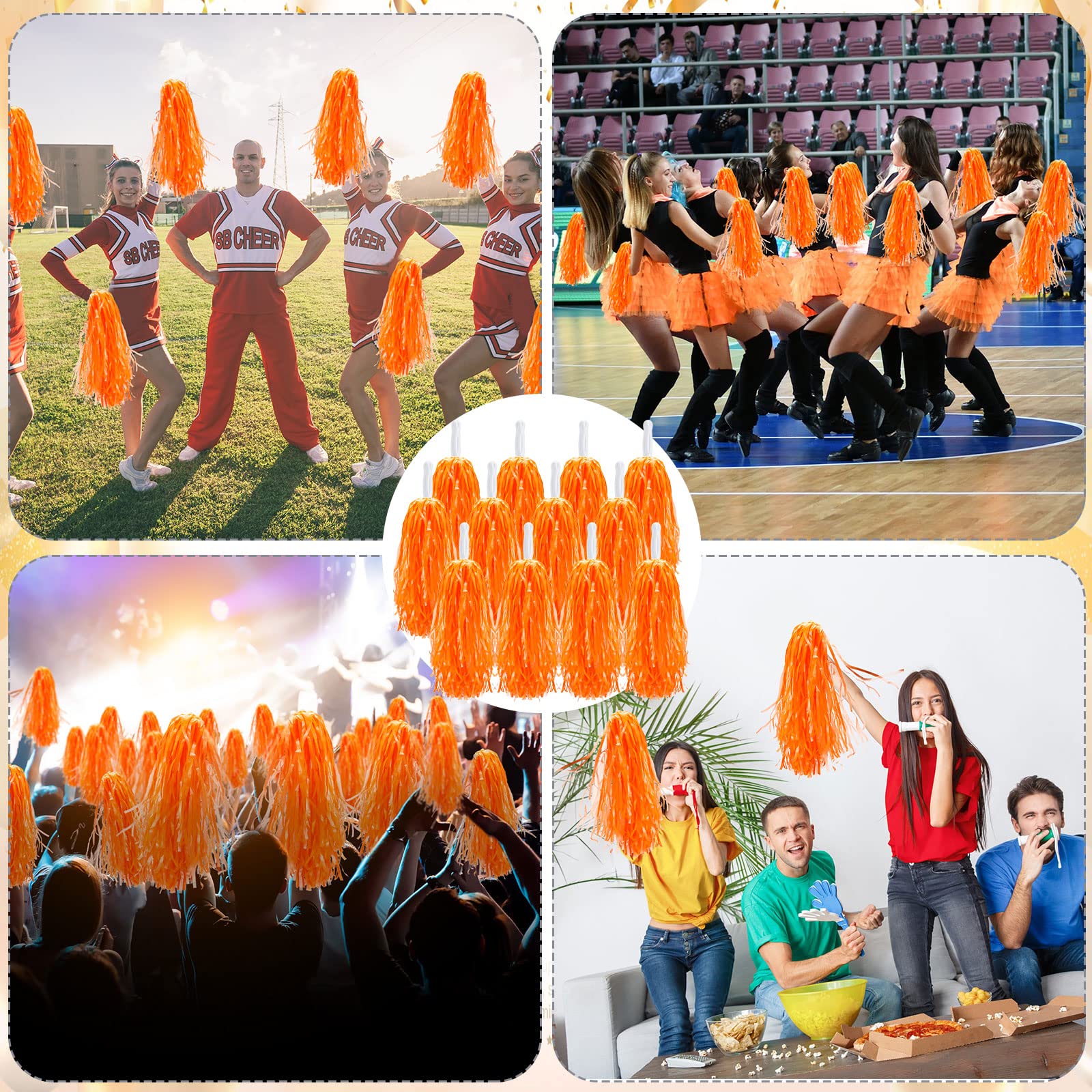 48 Pcs Plastic Cheer Pompoms Sports Dance Cheerleader Pom Poms with ...