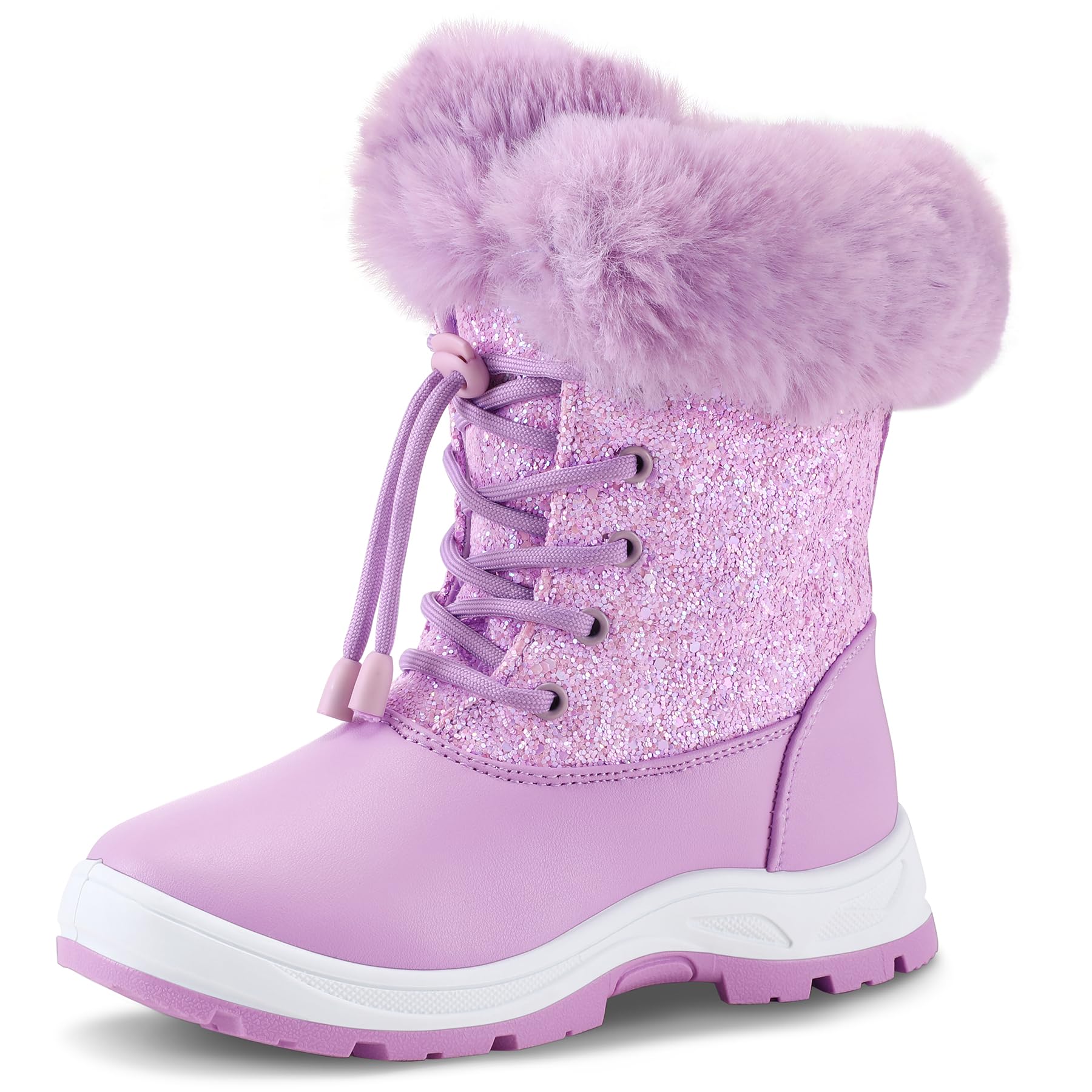 Snapklik.com : Girls Glitter Snow Boots Kids Bungee Lacing Warm Faux ...