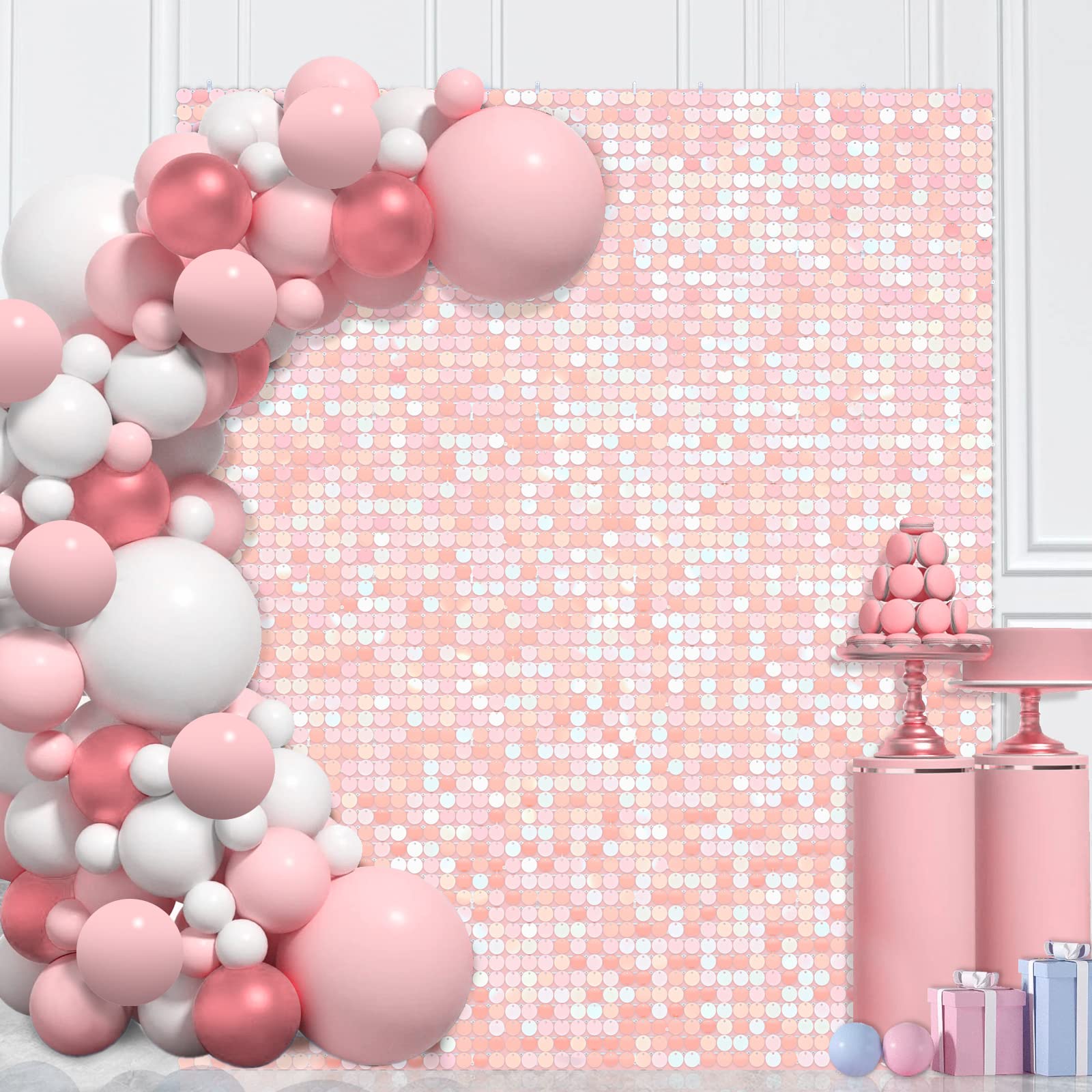 Amazon.com: Pink Iridescent Shimmer Wall Backdrop 24 Panels Round ...