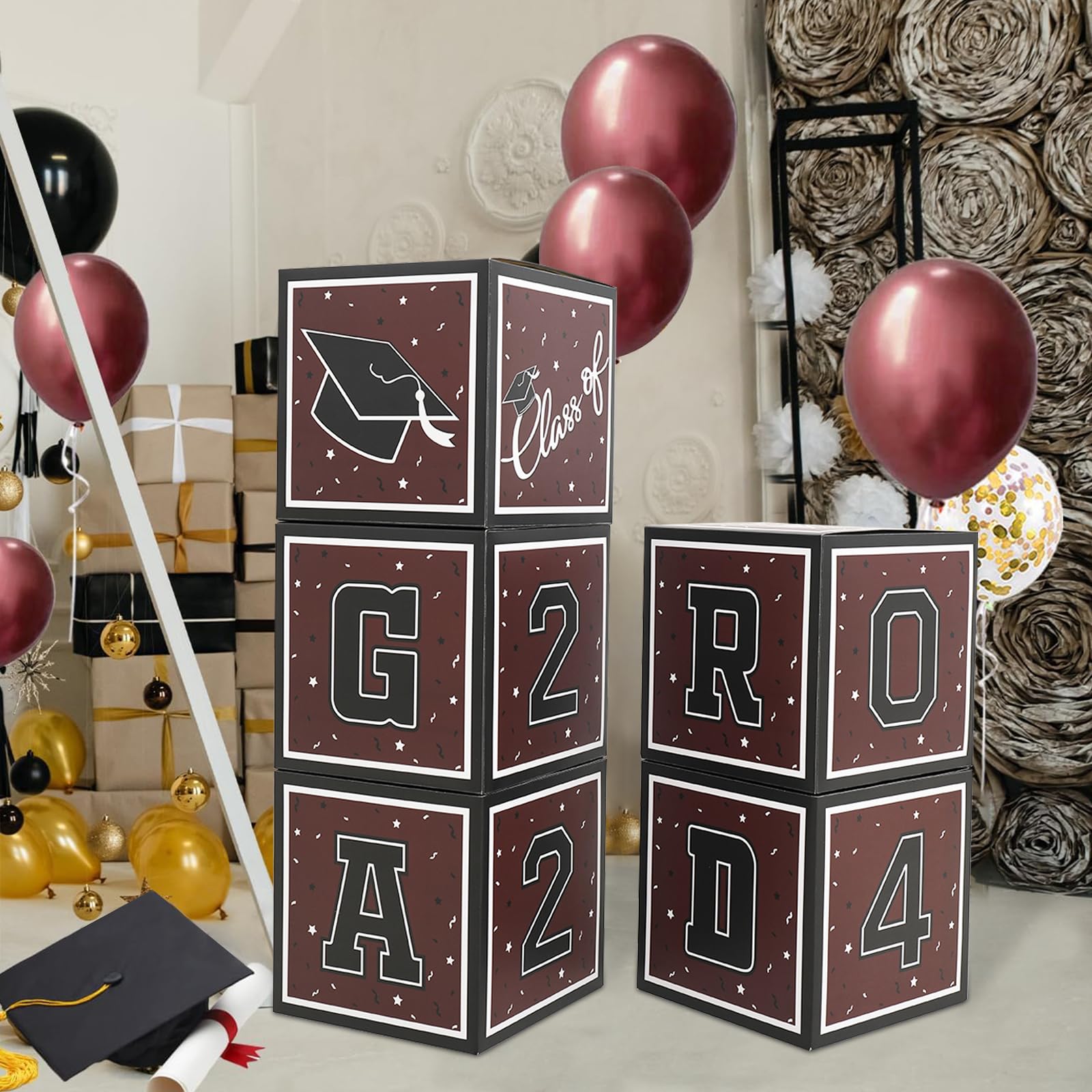 Graduation Decorations Class of 2024-5pcs Black Red Graduation Party ...